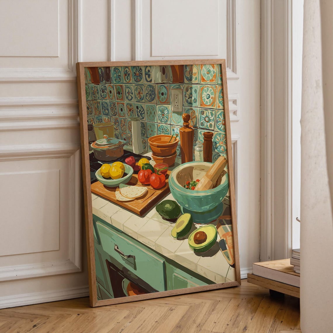 Mexican Kitchen Wall Art Vibrant Produce Bowl Illustration Lime ...