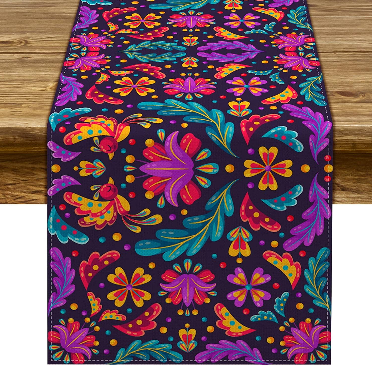 Mexican Linen Table Runner Cinco De Mayo Floral Fiesta Themed Party r ...