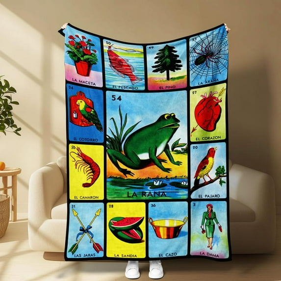 Mexican Lotería Card Blanket Featuring El Nopal Cactus Collage, Cozy ...
