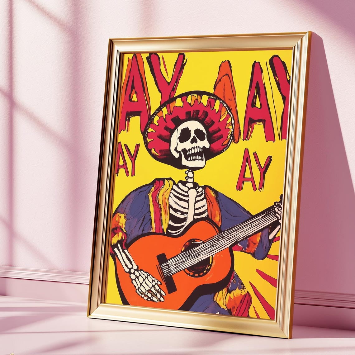 Mexican Mariachi Skeleton Art Print, Day Of The Dead Wall Decor ...