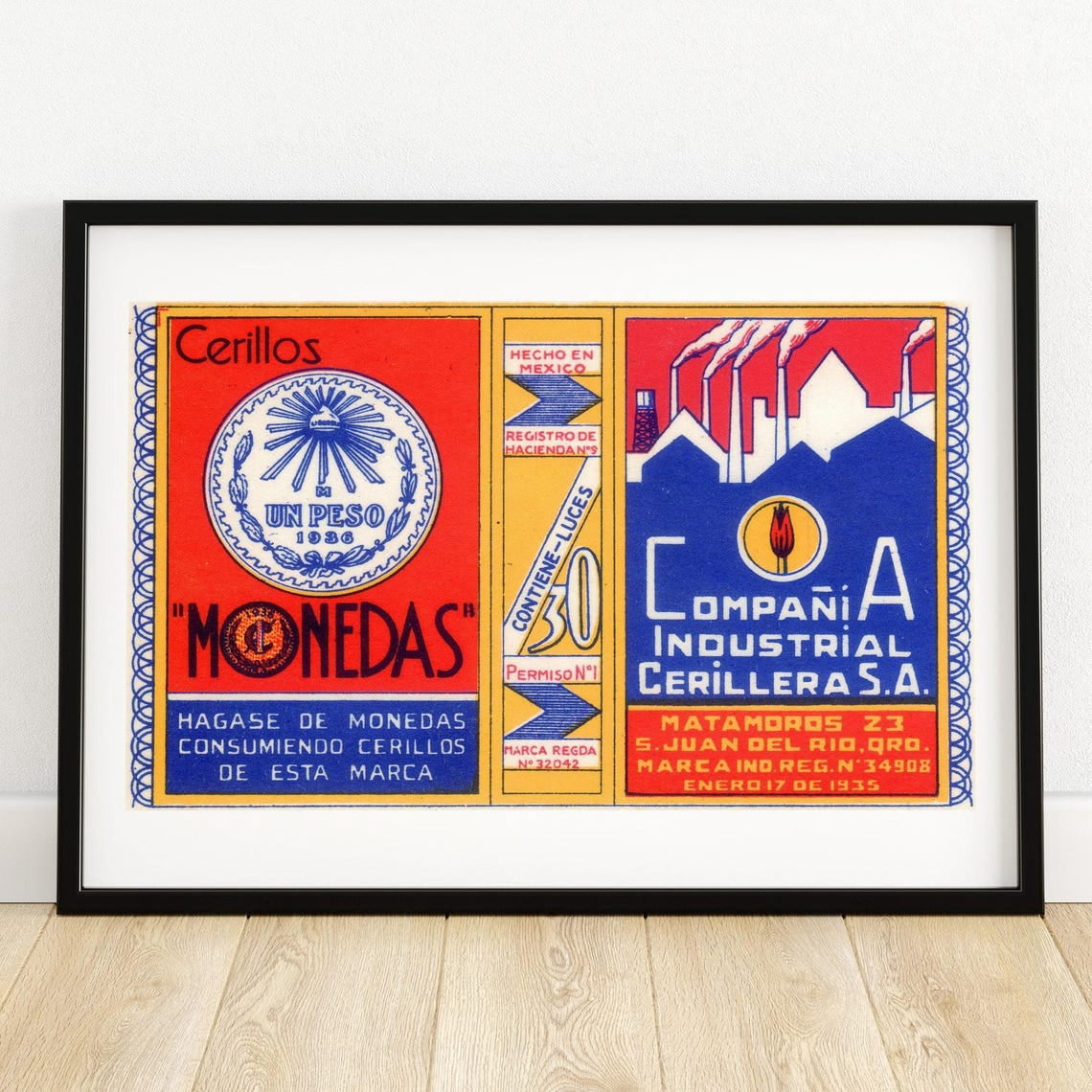 Mexican Matchbox Label Art Print Vintage Industrial Graphic Design ...