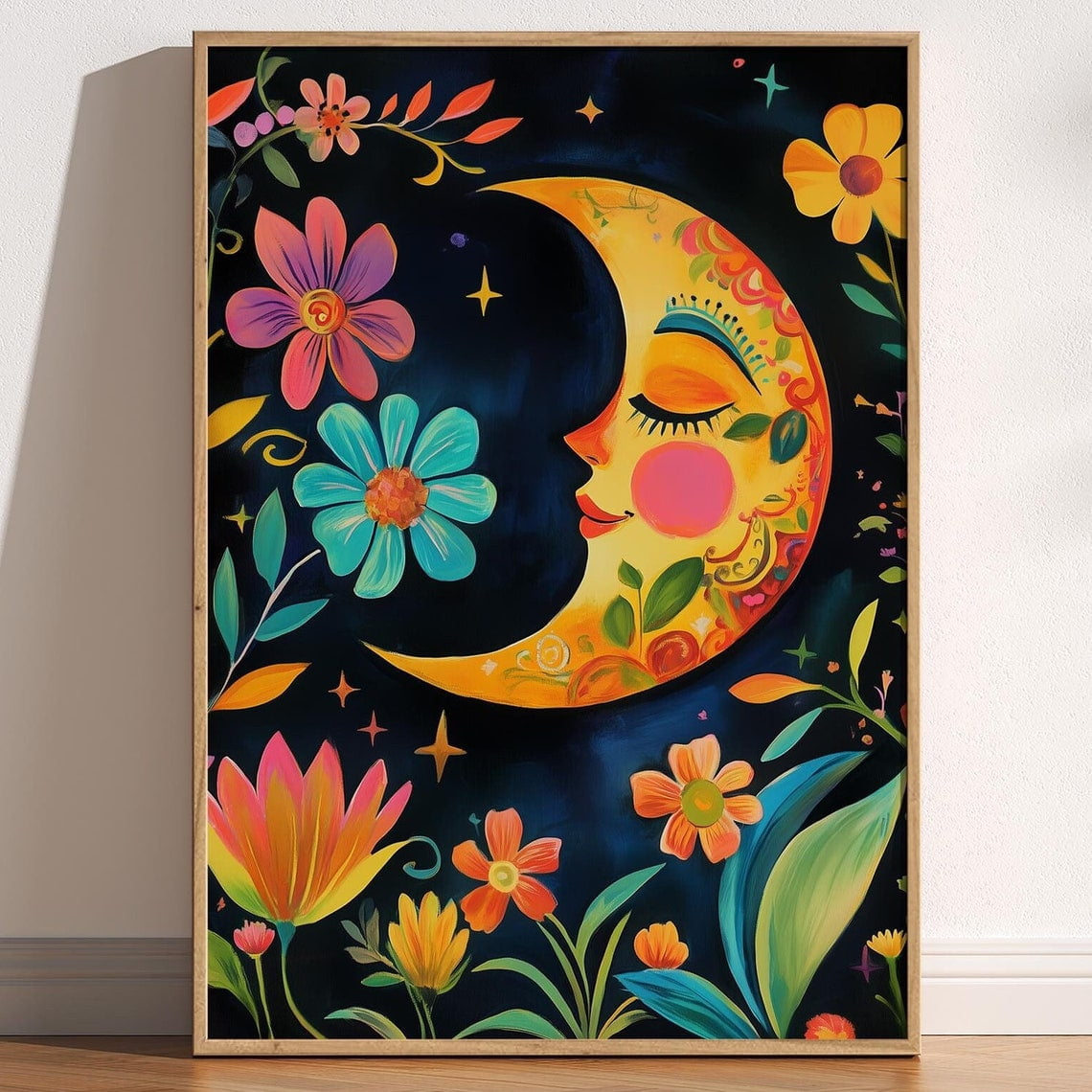 Mexican Moon Folk Art Print, Colourful Traditional Folk Mexican ...