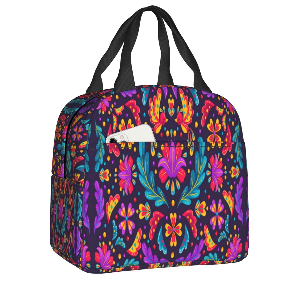 Mexican Otomi Embroidery Pattern Thermal Insulated Lunch Bag Women ...