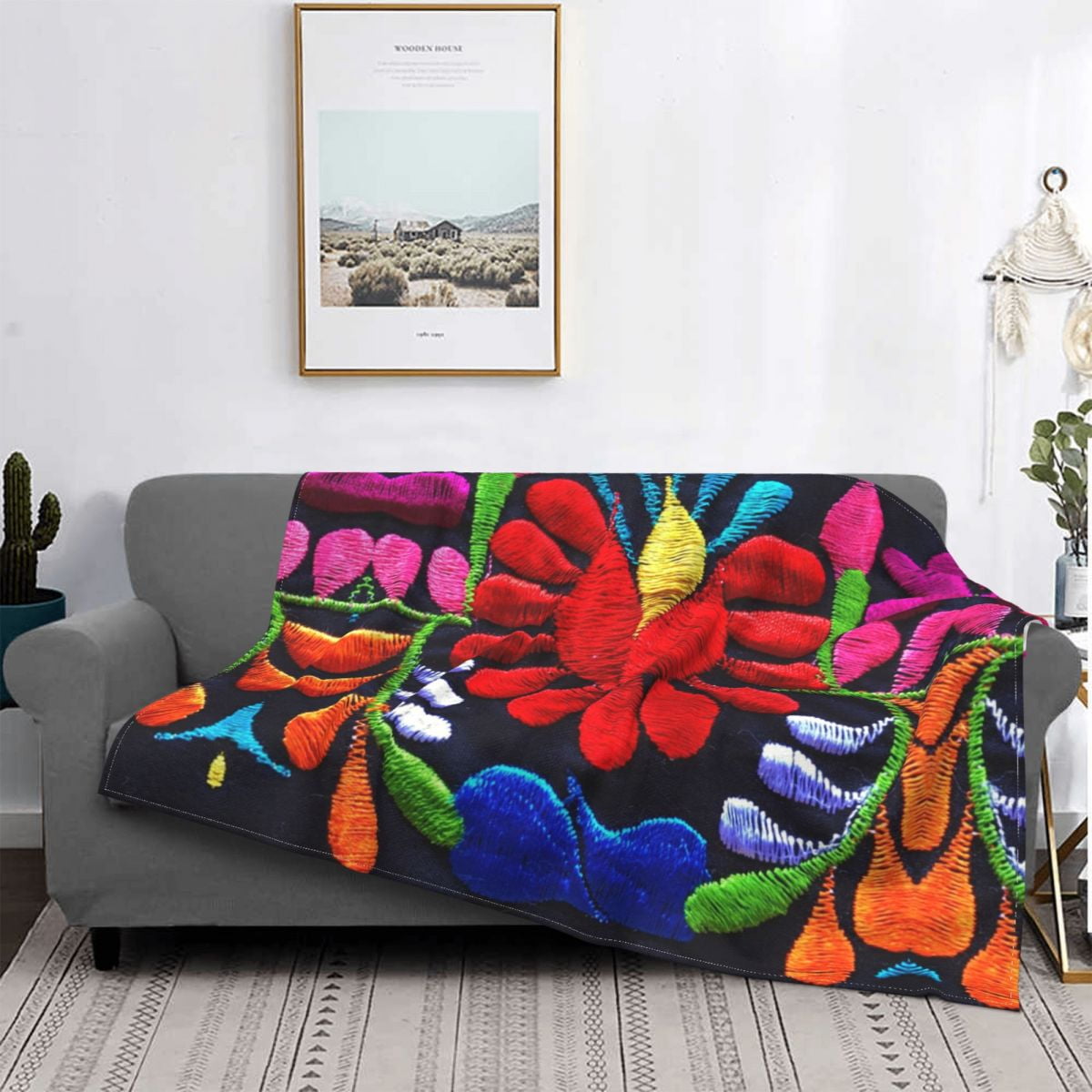 Mexican Otomi Flowers Bird Blankets Warm Animal Art Flannel Blanket 3D ...