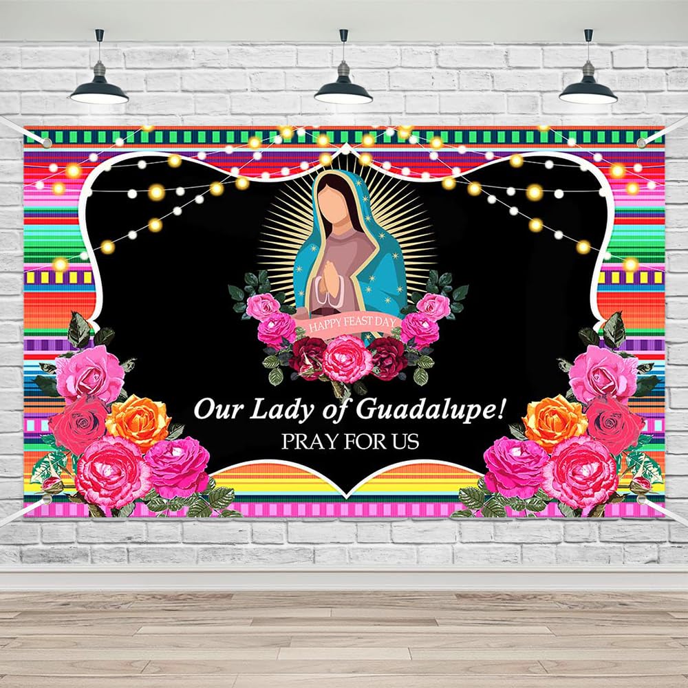 Mexican Our Lady of Guadalupe Christmas Banner - Virgin Mary Religious Party Backdrop for Photo ...