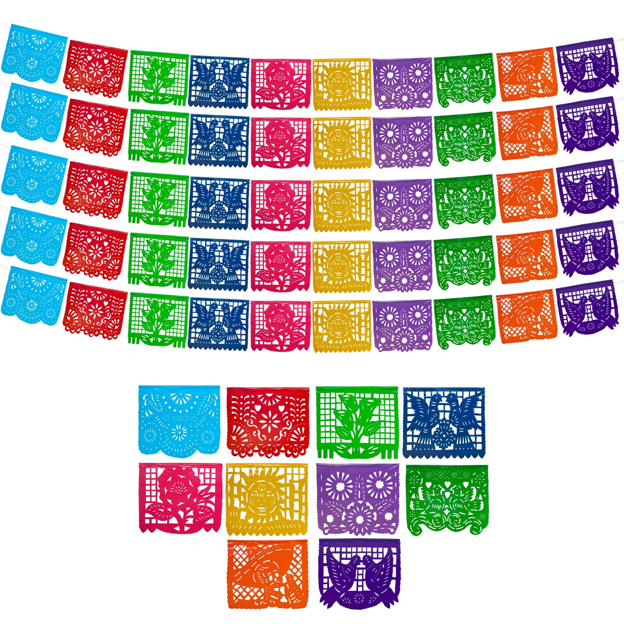 Mexican Fiesta Decorations - Papel Picado Banners (5 Pack, 10 Unique ...