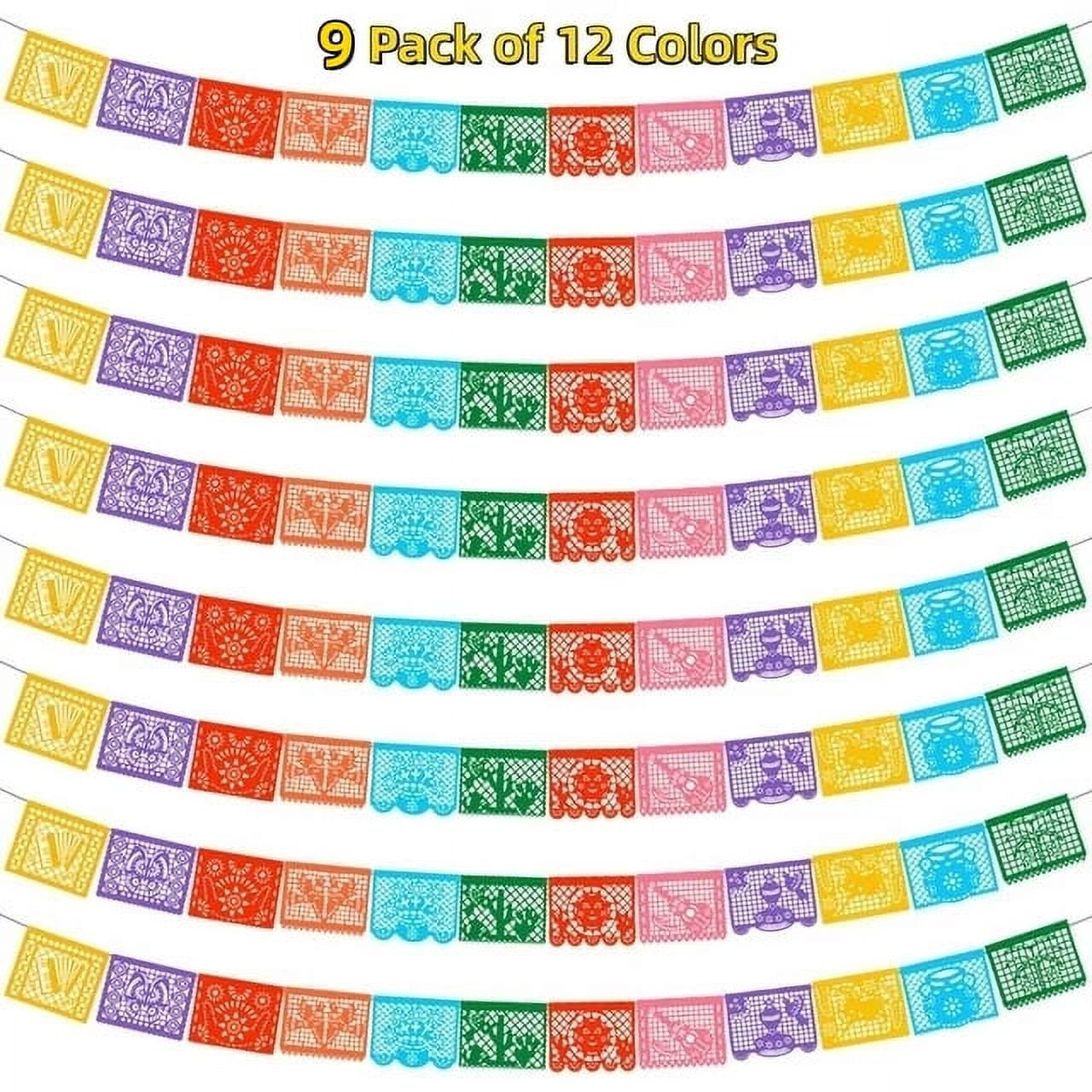Mexican Party Banners (9 Pack with 12 Unique Plastic Flag Designs per ...