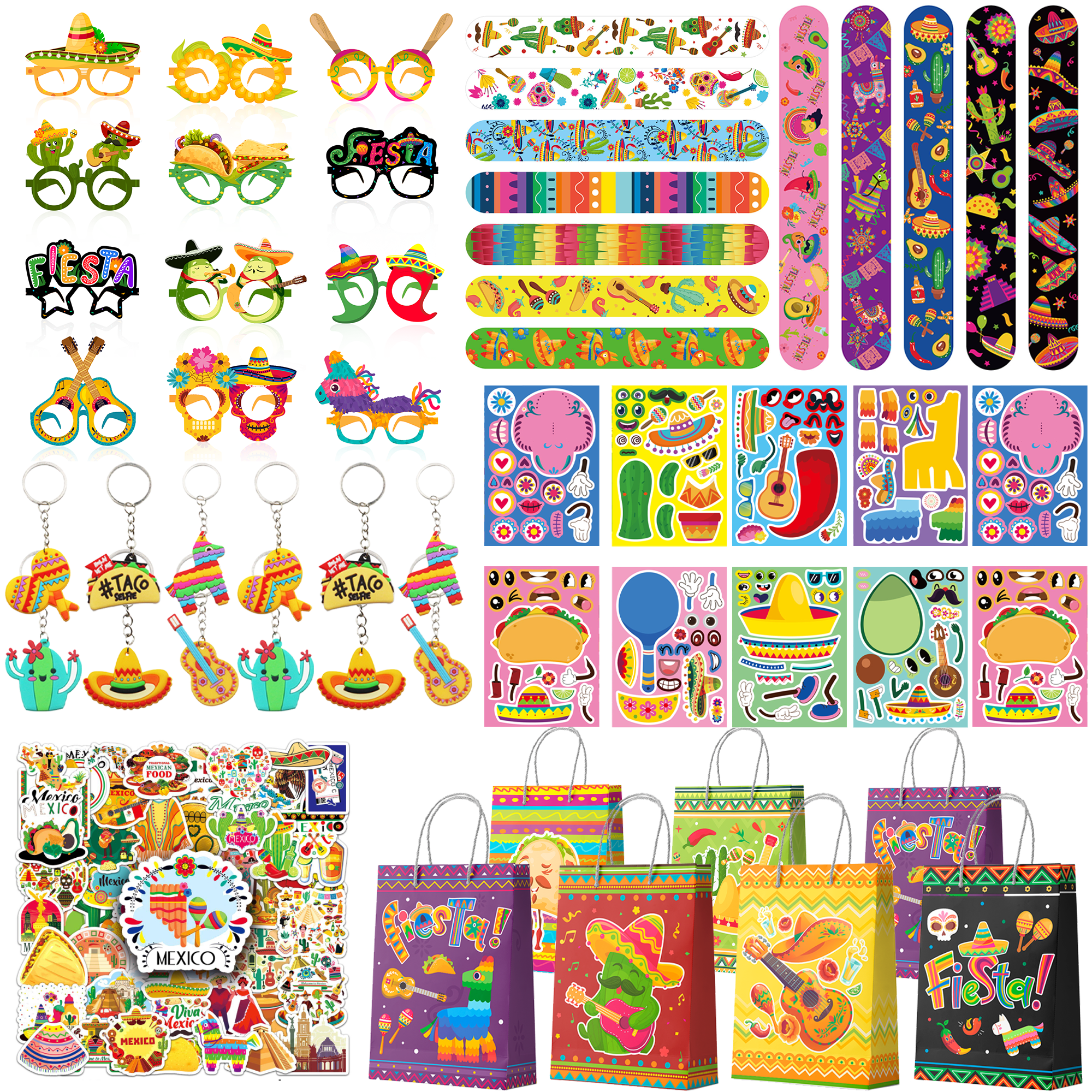110pcs Mexican Fiesta Party Favors, Taco Party Favors Set, Cinco De ...
