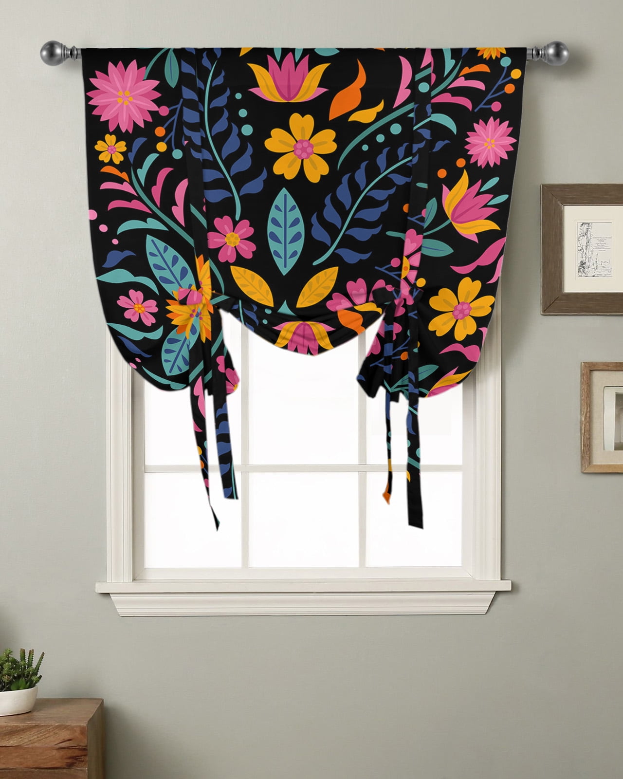 Mexican Pattern Flower Kitchen Short Window Curtain Rod Pocket Curtains ...
