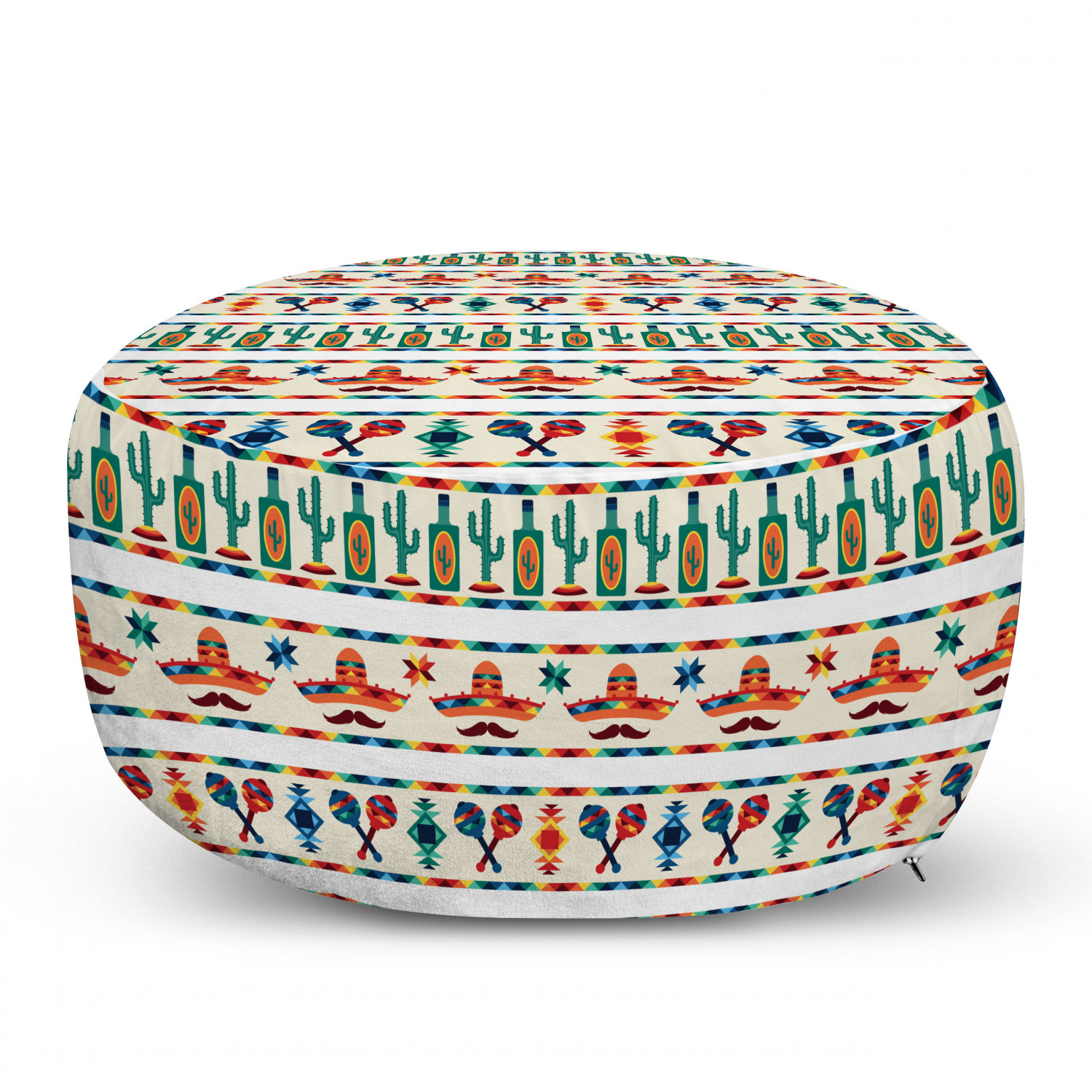 Mexican Pouf Cover with Zipper, Latin American Cultural Native Borders ...