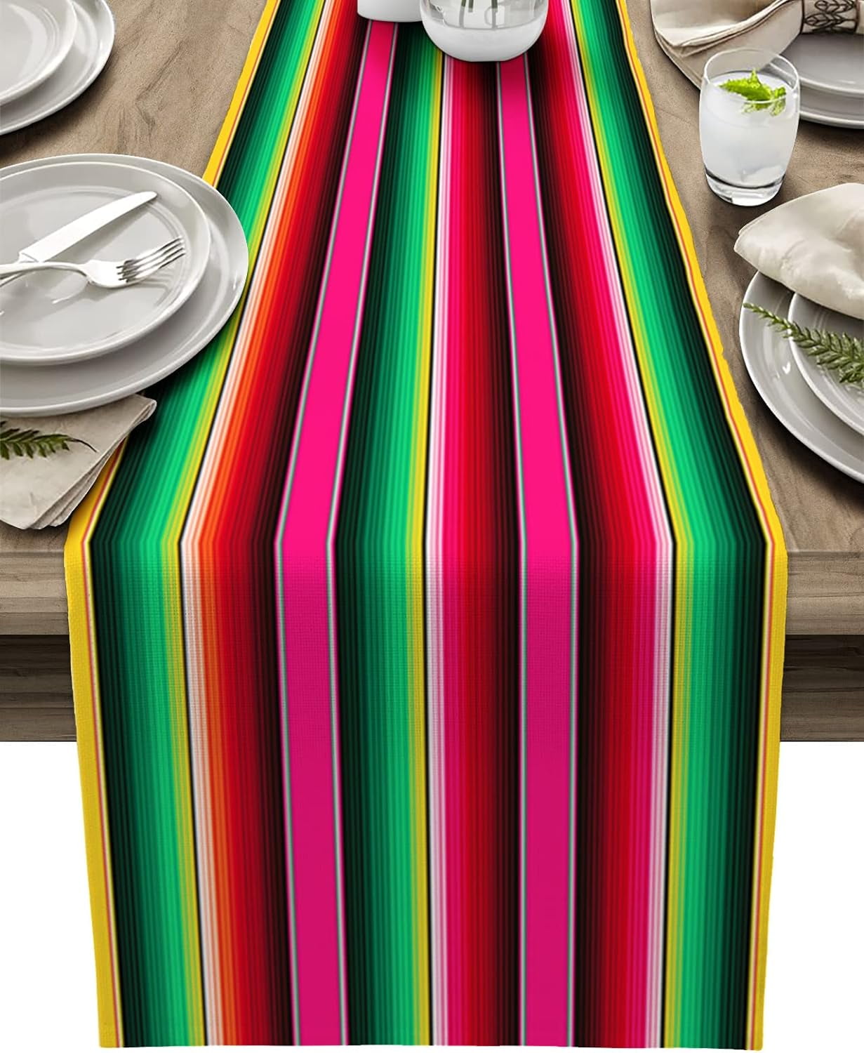 Mexican Salsa Stripes Linen Table Runner Dresser Scarf r Farmhouse ...
