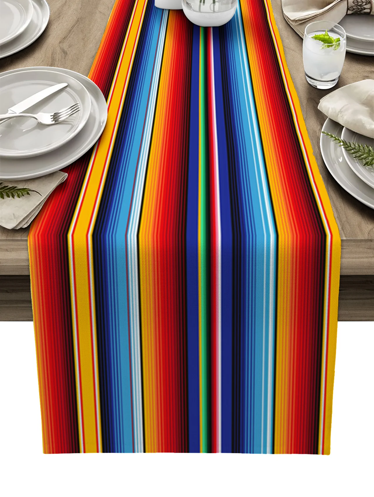 Mexican Serape Linen Table Runner Dresser Scarf r Colorful Striped ...