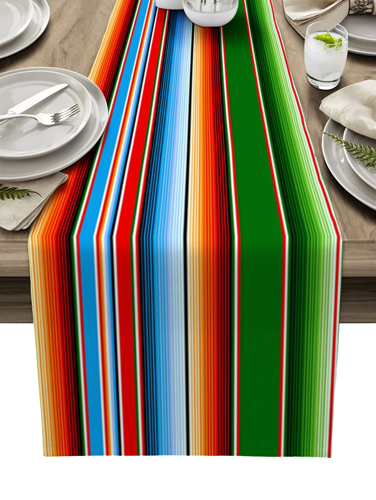 Mexican Serape Linen Table Runner Dresser Scarf r Colorful Striped ...