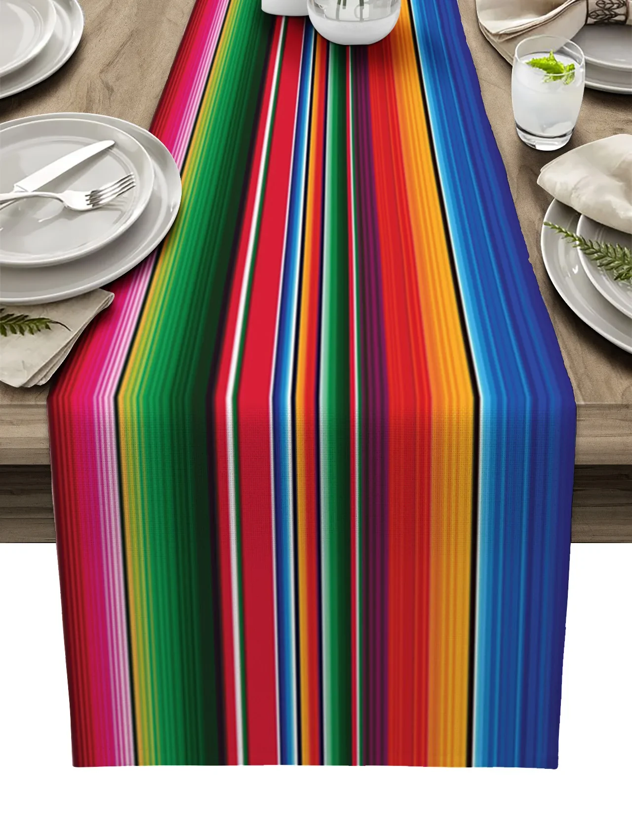 Mexican Serape Linen Table Runner Dresser Scarf r Colorful Striped ...