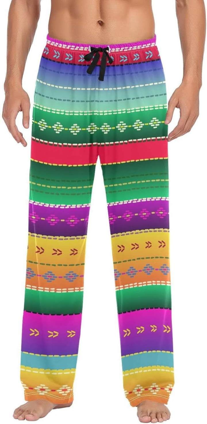 Mexican Serape Stripes Ghost Pajama Pants, Men's Lounge Pants Light ...