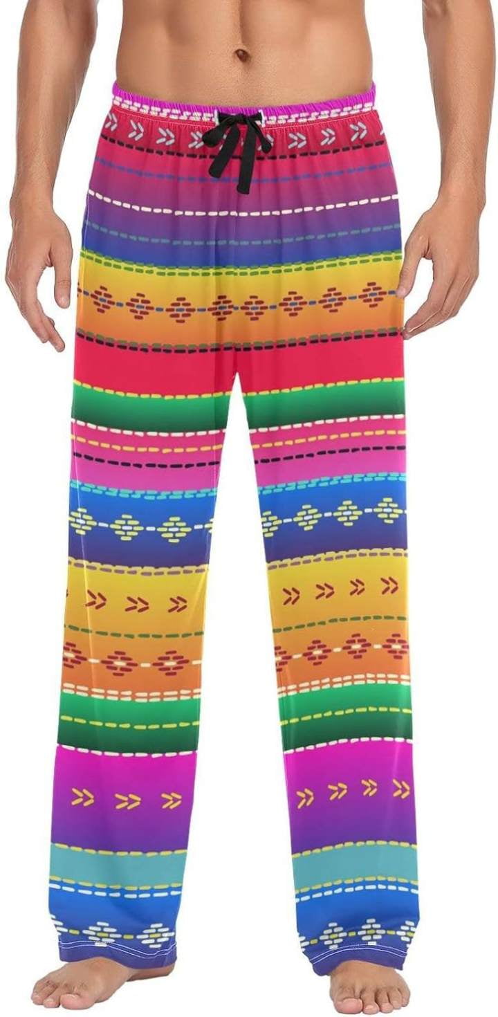 Mexican Serape Stripes Ghost Pajama Pants, Men's Lounge Pants Light ...