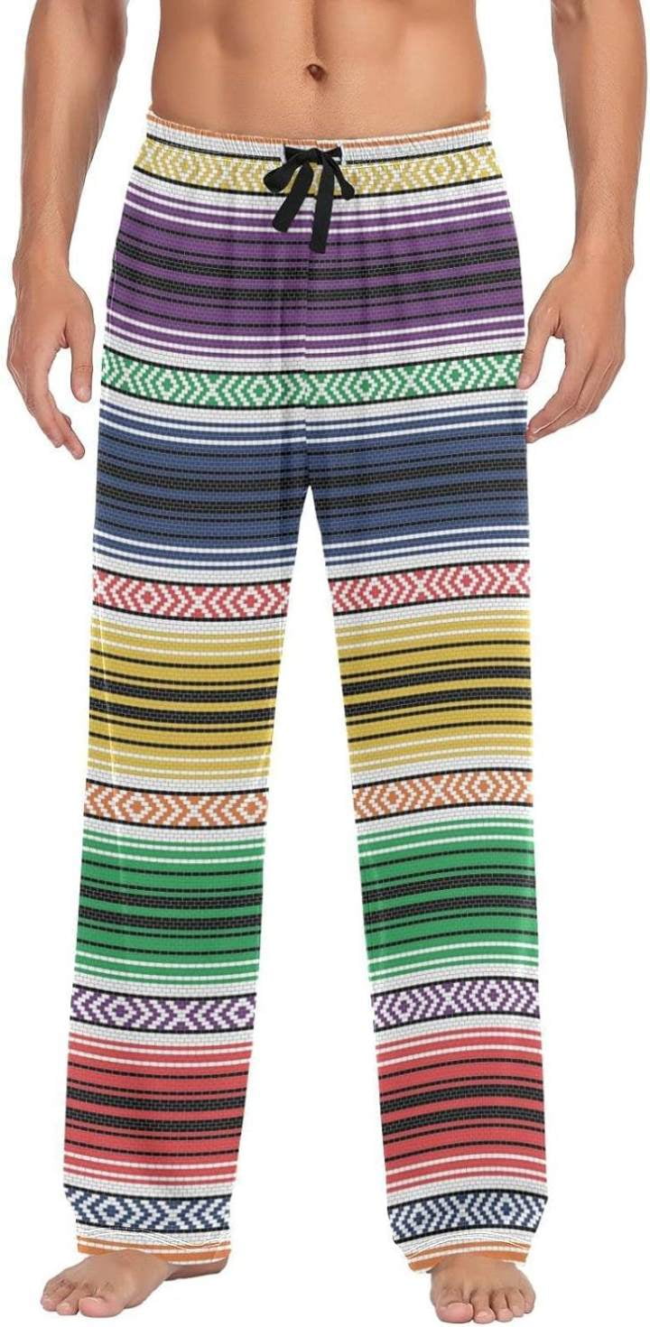 Mexican Serape Stripes Ghost Pajama Pants, Men's Lounge Pants Light ...