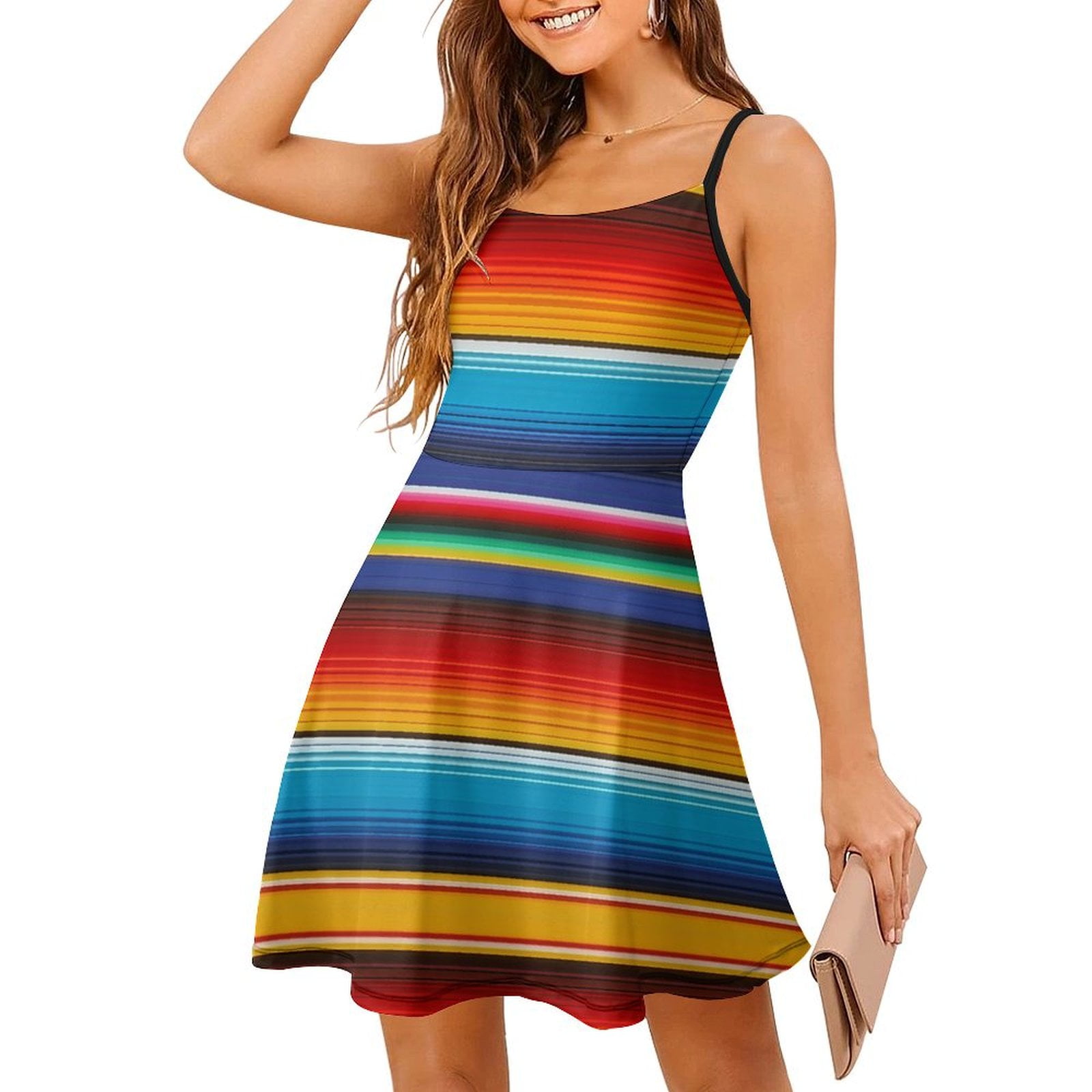 Mexican Serape Women's Sleeveless Spaghetti Strap Mini Short Dress ...