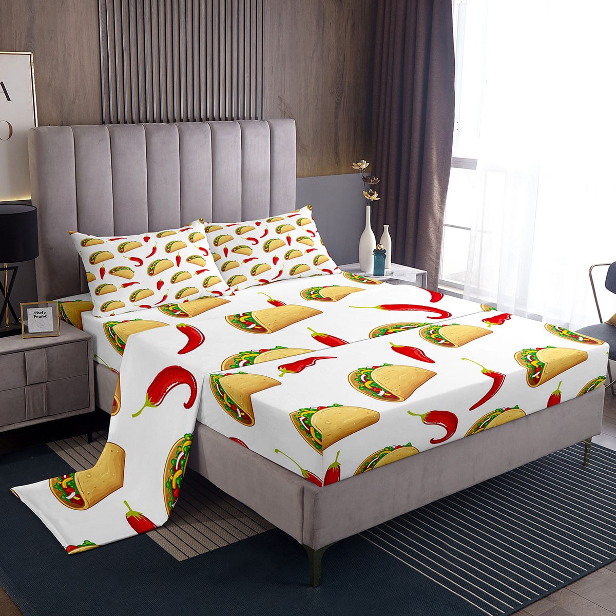 Mexican Sheet Set Red Chilis Taco Nachos Burrito Sheets, Latin Food ...