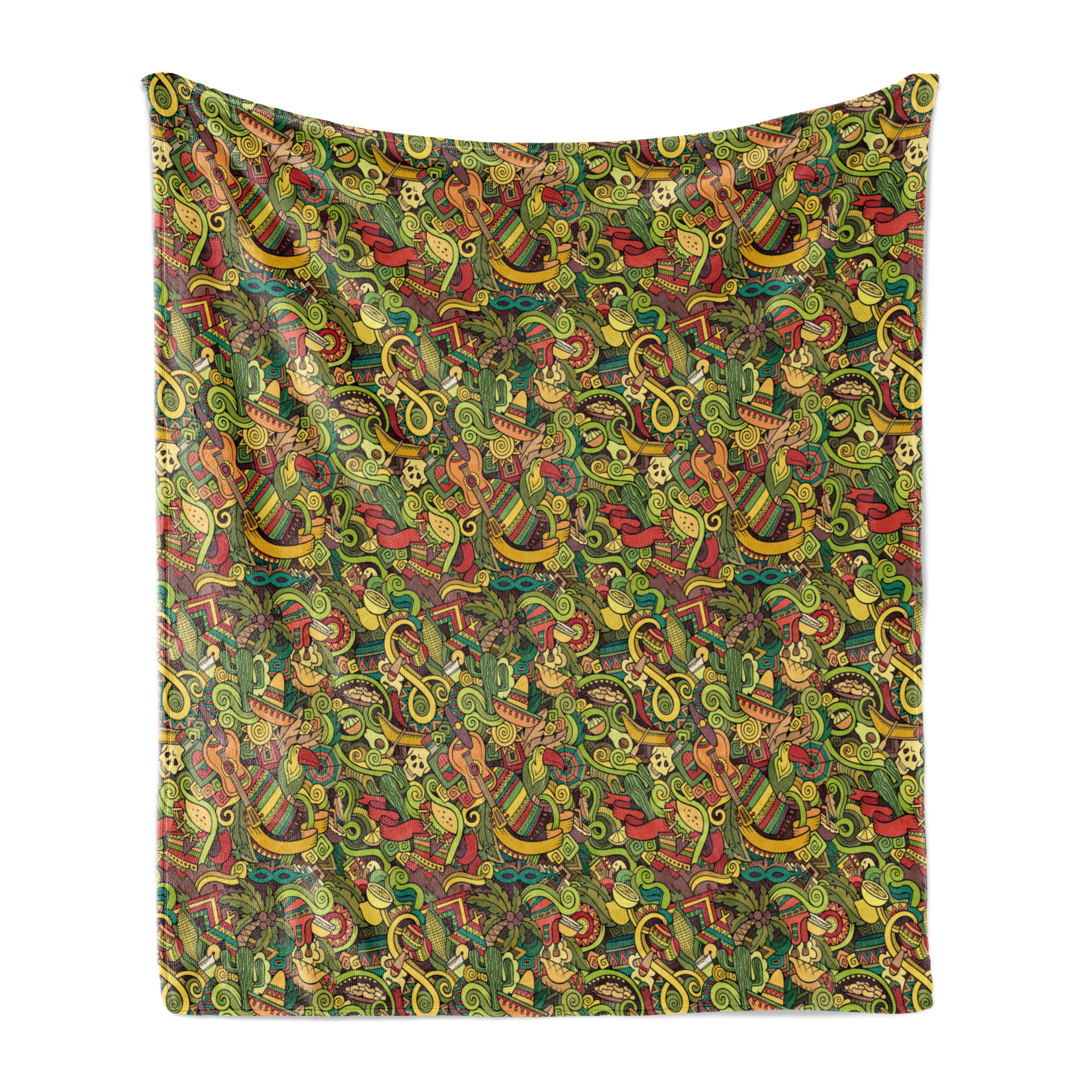 Mexican Soft Flannel Fleece Throw Blanket, Cartoon Hand Drawn Style ...