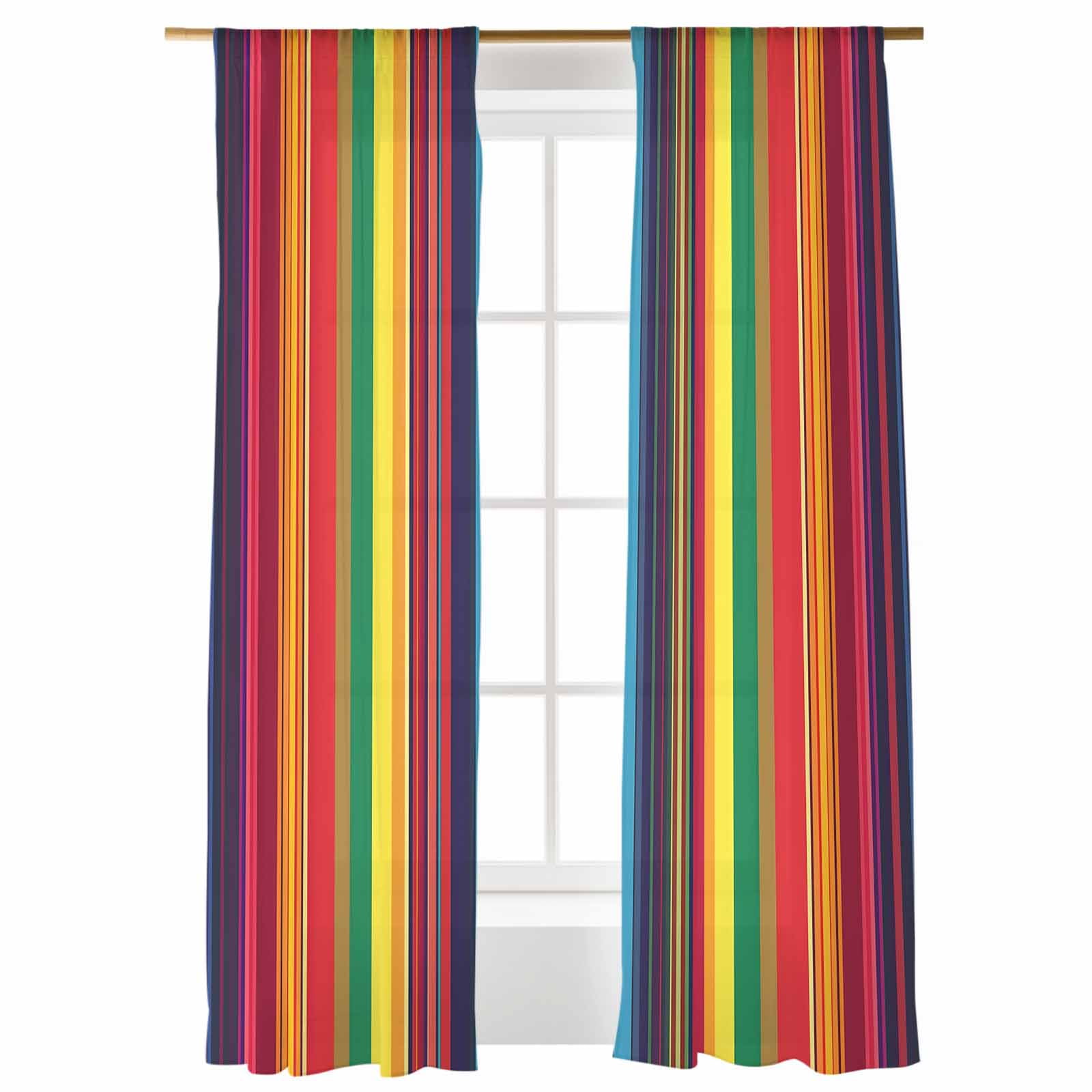 Mexican Stripes Sheer Curtains 108 inches Long 2 Panels Set Rainbow ...