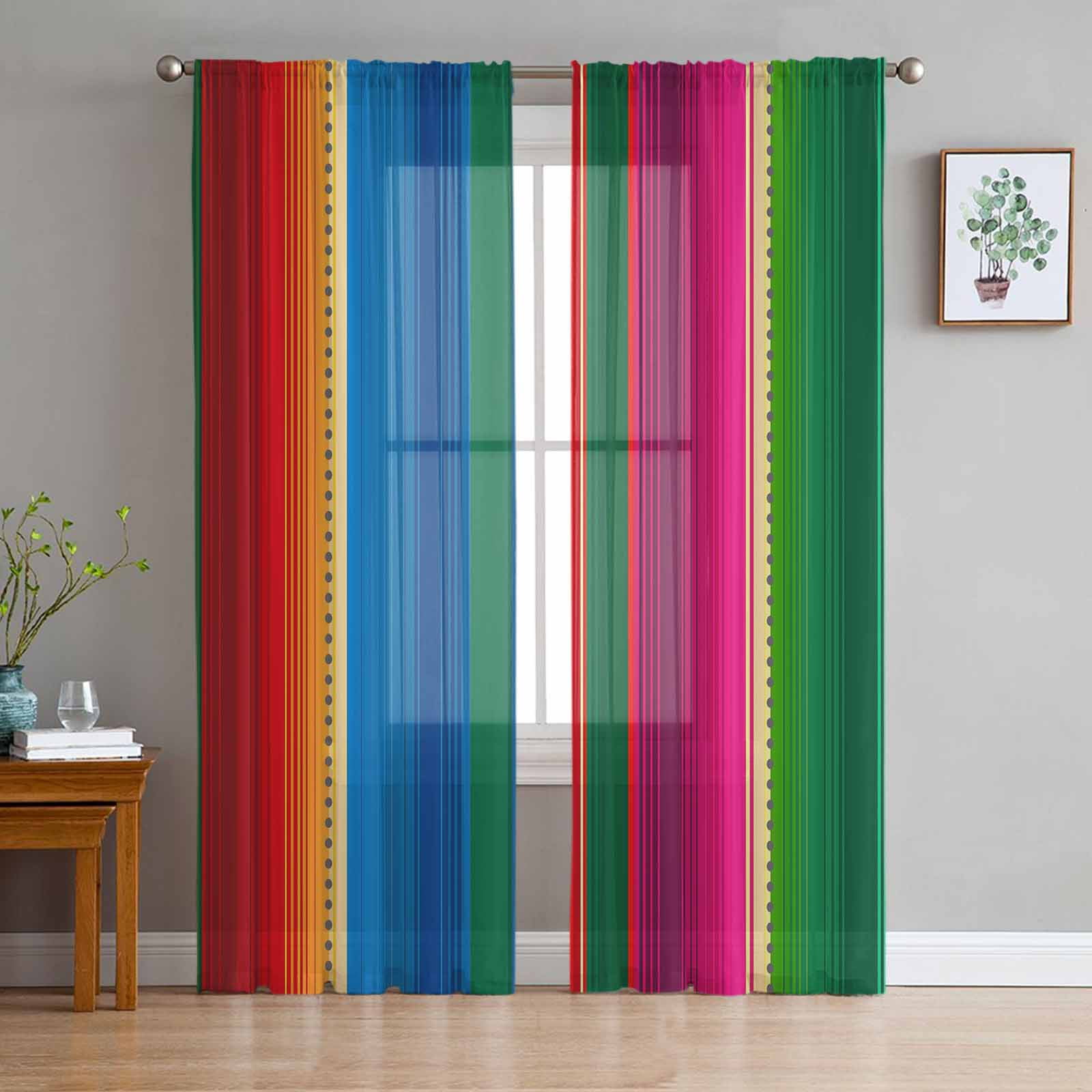 Mexican Stripes Sheer Curtains 84 Inch Length 2 Panels Set for Living ...