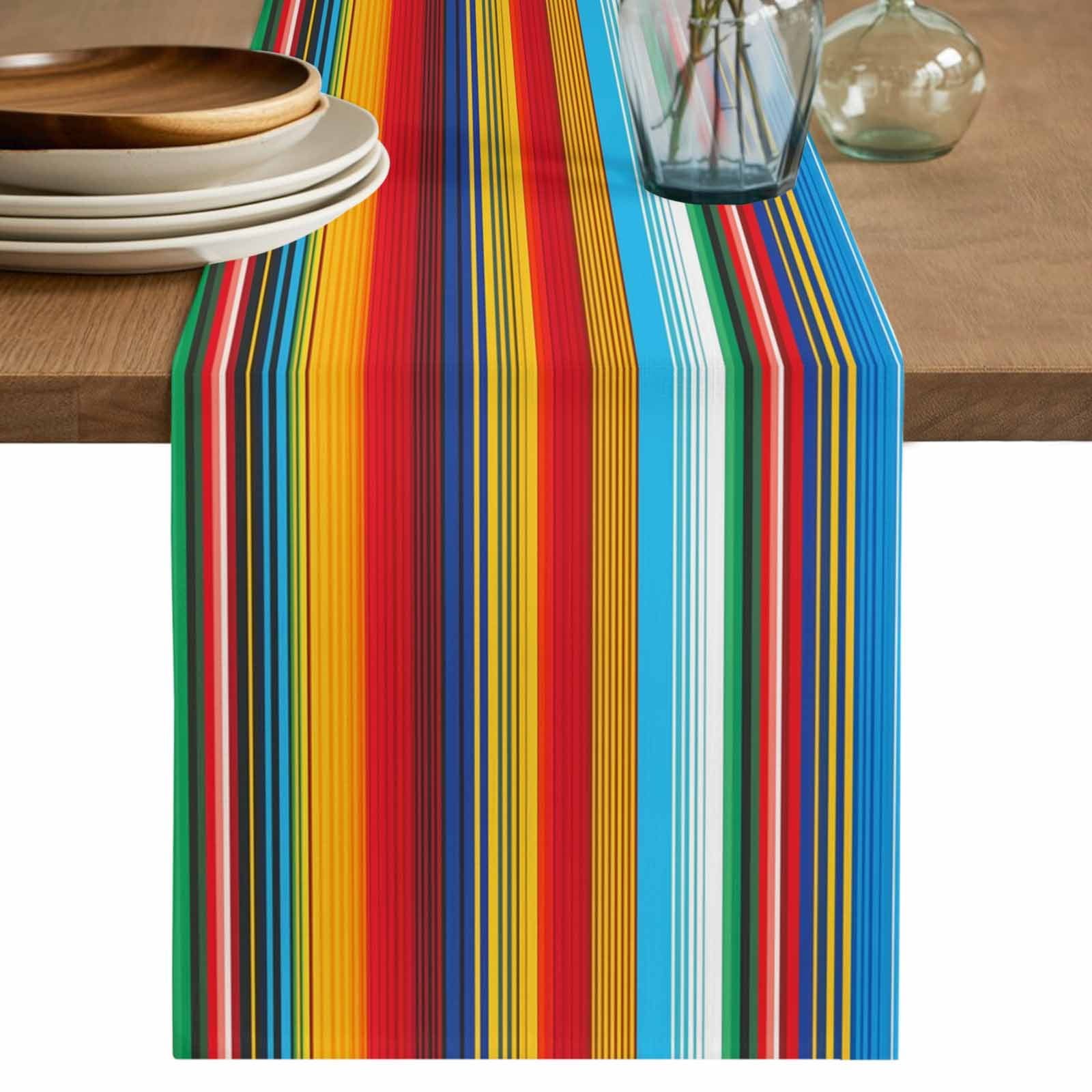 Mexican Stripes Table Runner 108 Inches, Ethnic Horizontal Lines Tribal ...