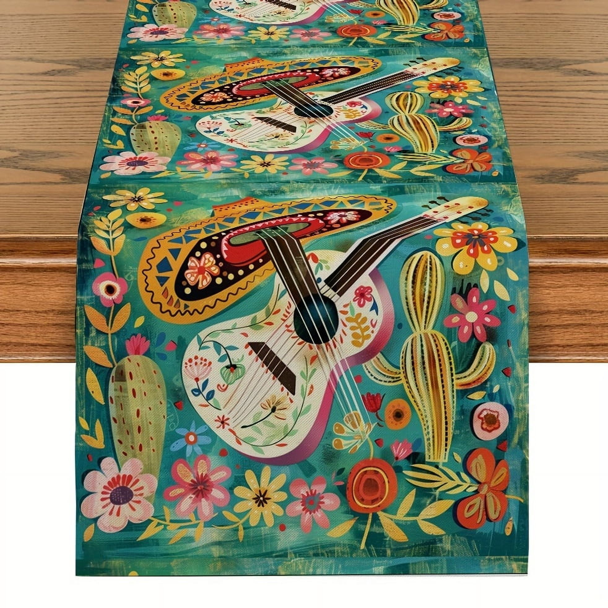 Mexican Style Colorful Floral Linen Table Runners Cinco De Mayo Day of ...