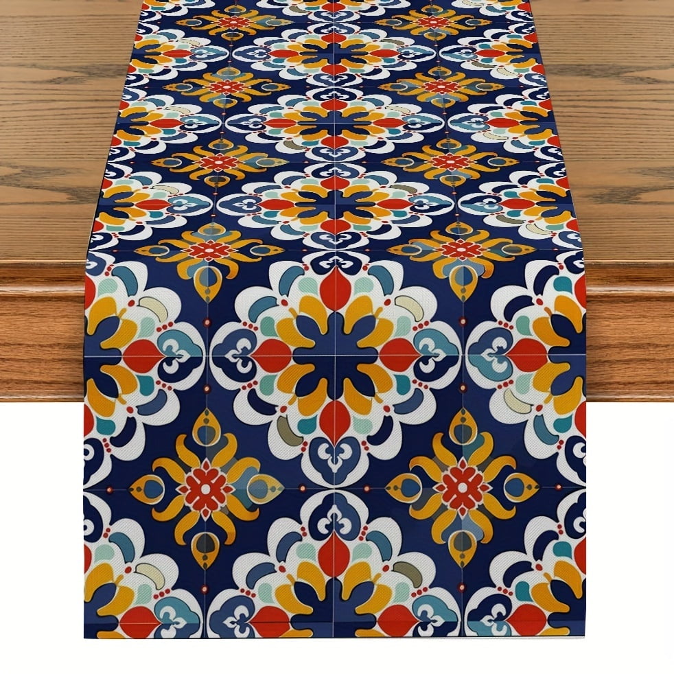 Mexican Style Geometric Pattern Linen Table Runner Party r Mexico Day ...