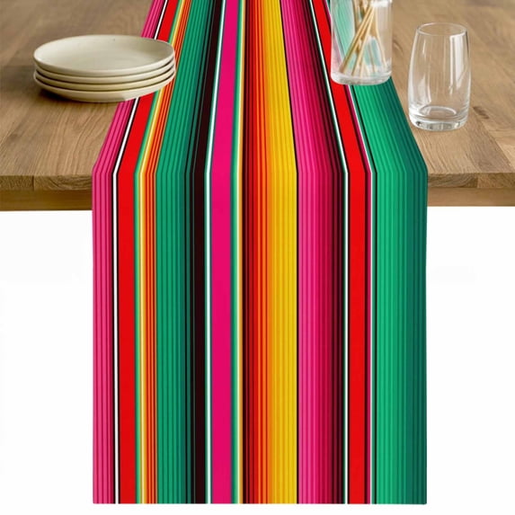 Mexican Style Table Runner - 36 Inch Long Colorful Mexico Stripes Green ...