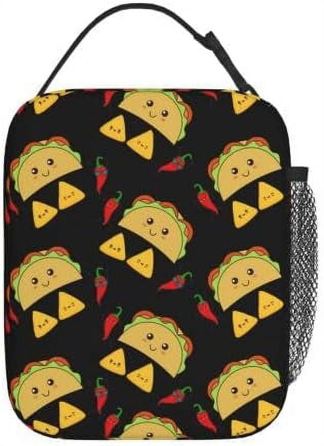 Mexican Taco Chips Funny Cute Black Yellow Portable Lunch Bag Insulated ...