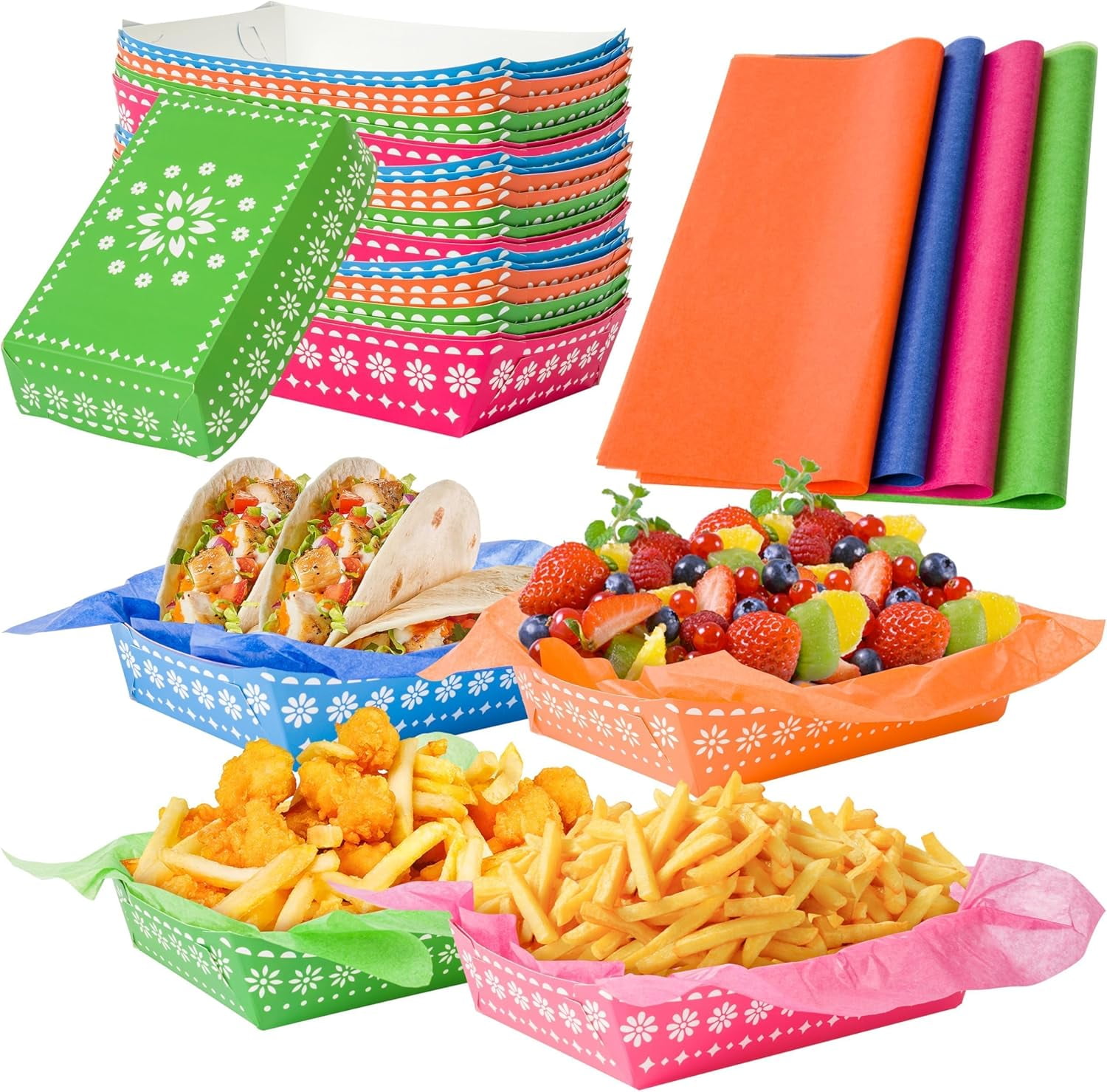 Mexican Taco Nights Food Trays - 120P Mexican Wax Paper Deli Trays ...