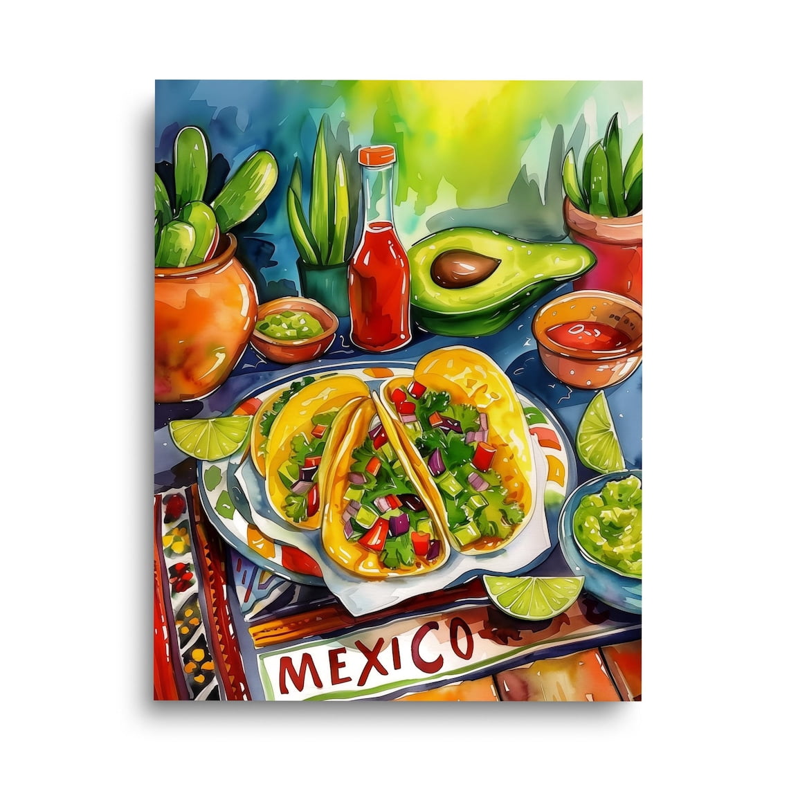 Mexican Tacos Print, Vibrant Foodie Kitchen Decor, Taqueria Wall Art ...