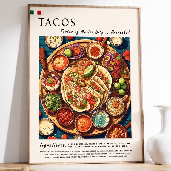 Mexican Tacos Retro Kitchen Food Poster UNFRAMED PAPER POSTER, Home ...