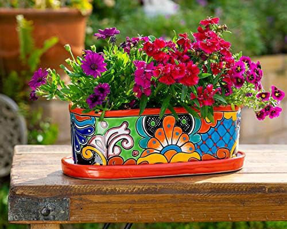 Mexican Talavera Ceramic Oval Flower Planter Pot Succulent Pot Window ...