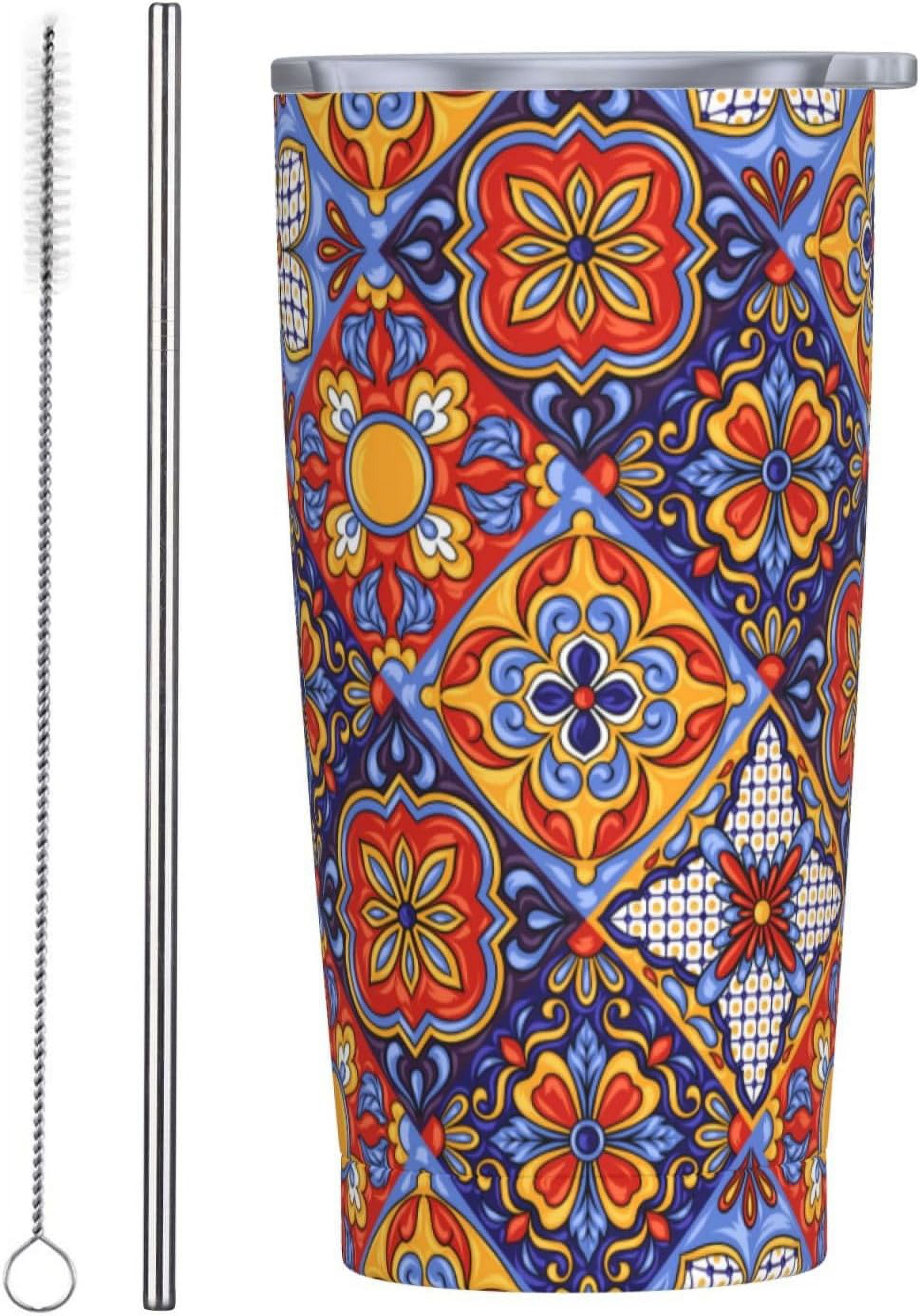 Mexican Talavera Ceramic Tile 20oz Stainless Steel Cups, Insulated ...