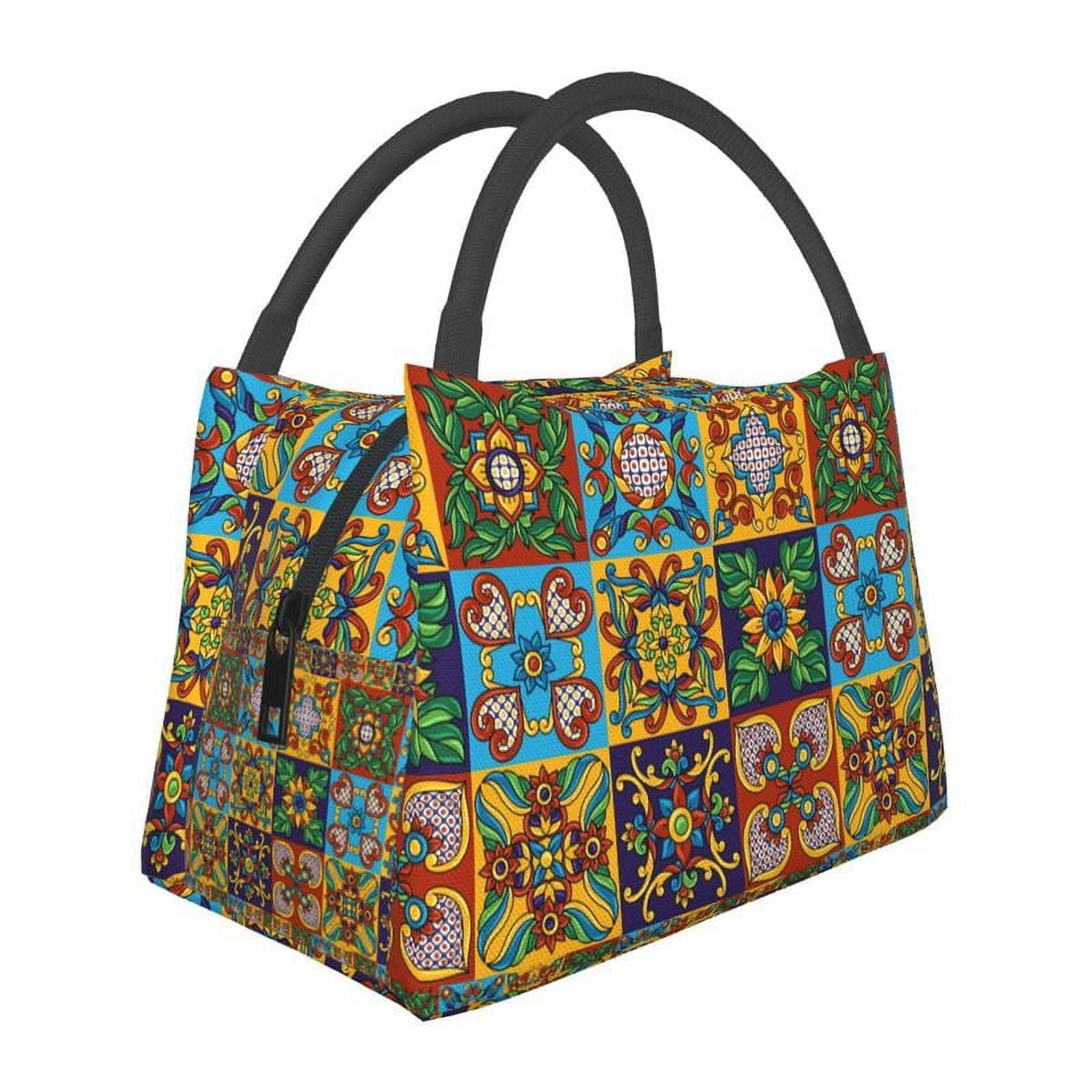 Mexican Talavera Ceramic Tile Mandala Dotted Lunch Bags Women Cooler ...