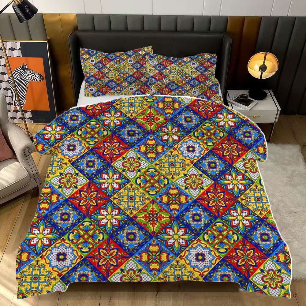 Mexican Talavera Ceramic Tile Pattern Comforter Set Twin Size Bedding ...