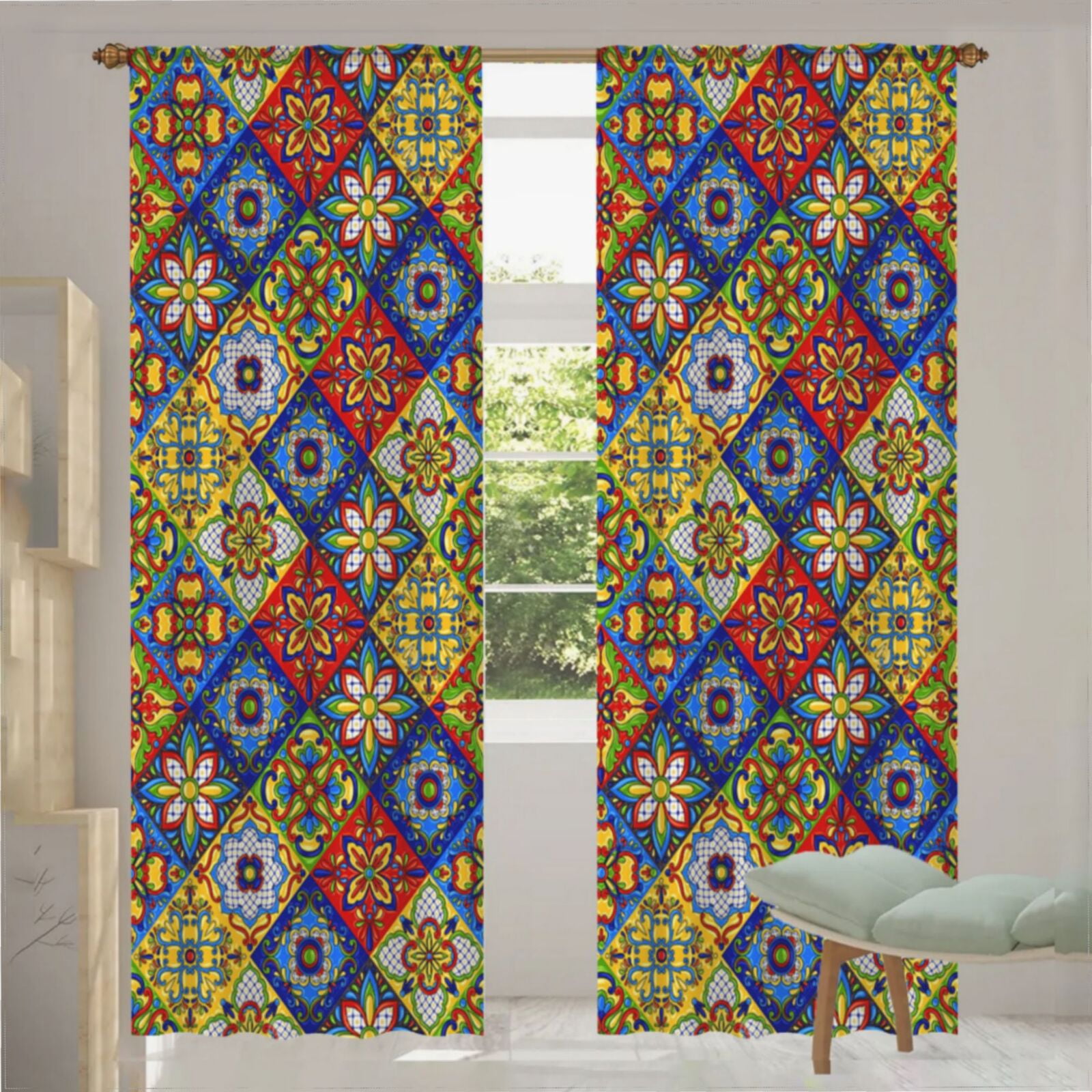 Mexican Talavera Ceramic Tile Pattern Curtains for Living Room Bedroom ...