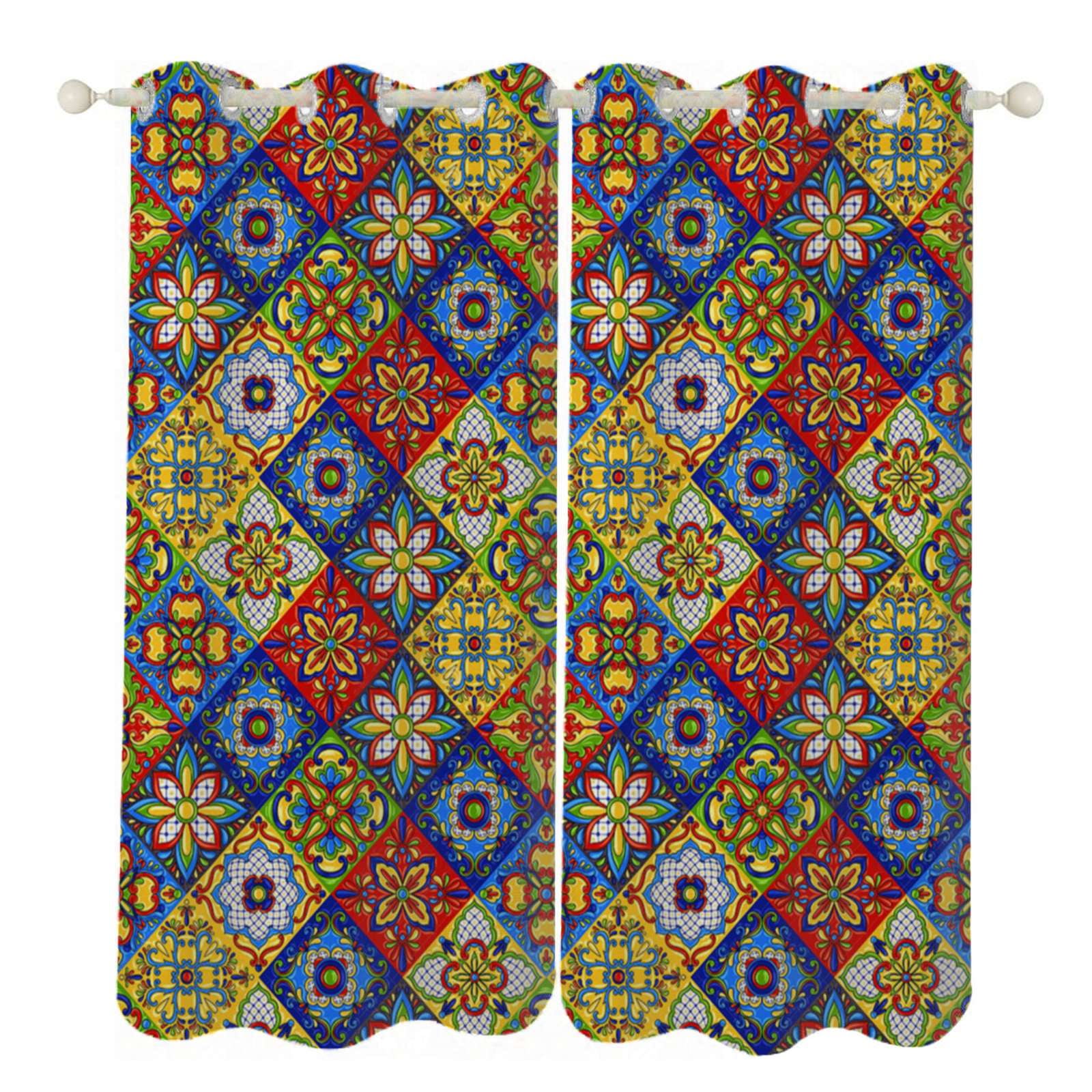 Mexican Talavera Ceramic Tile Pattern Sunshade Curtains Home Bedroom ...