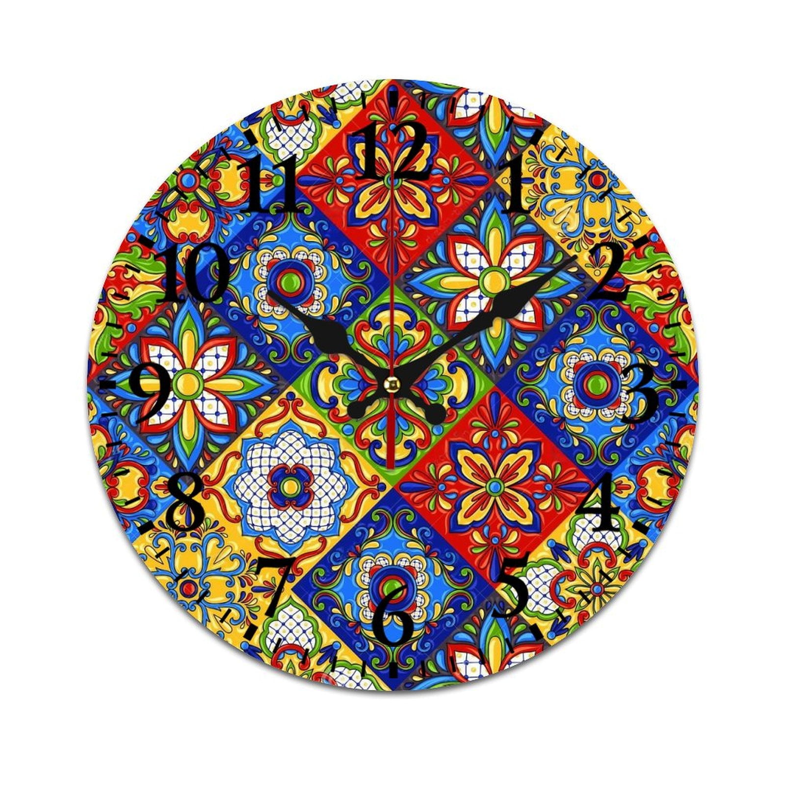 Mexican Talavera Ceramic Tile Pattern Wall Clock Modern Design Clocks ...