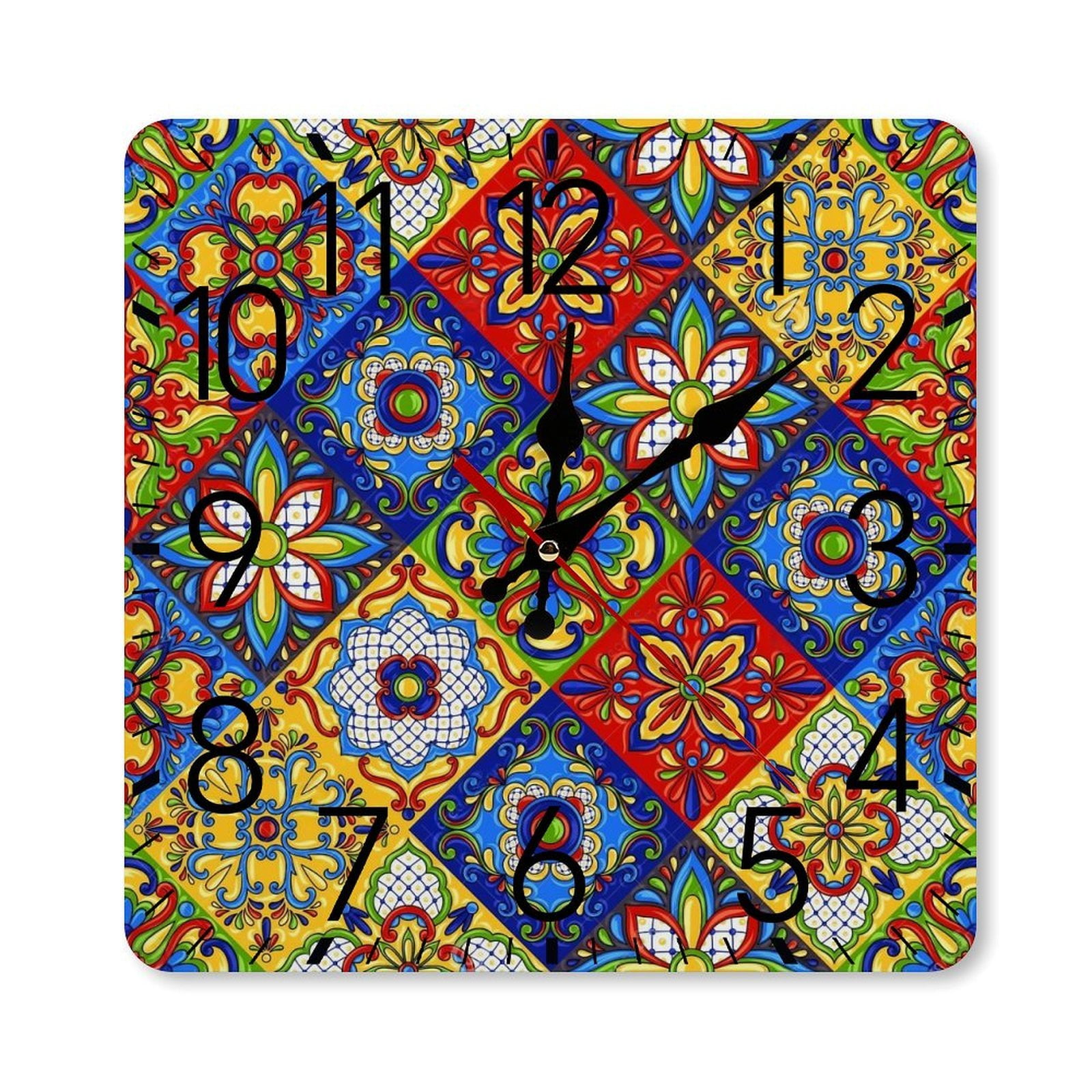 Mexican Talavera Ceramic Tile Pattern Wall Clock Silent Non-Ticking For ...