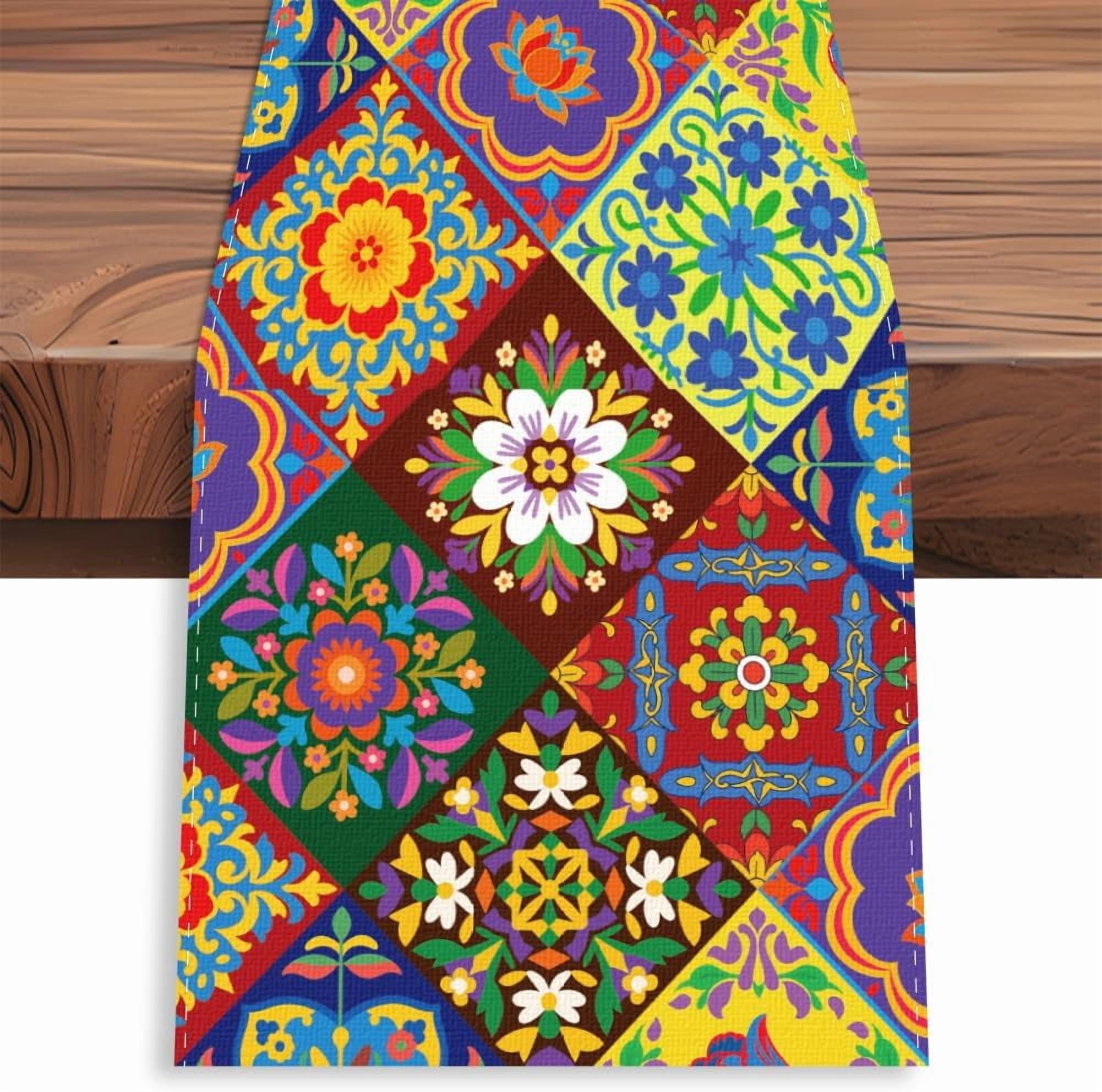 Mexican Talavera Ceramic Tile Table Runner 13x72 Inch Mexican Fiesta ...