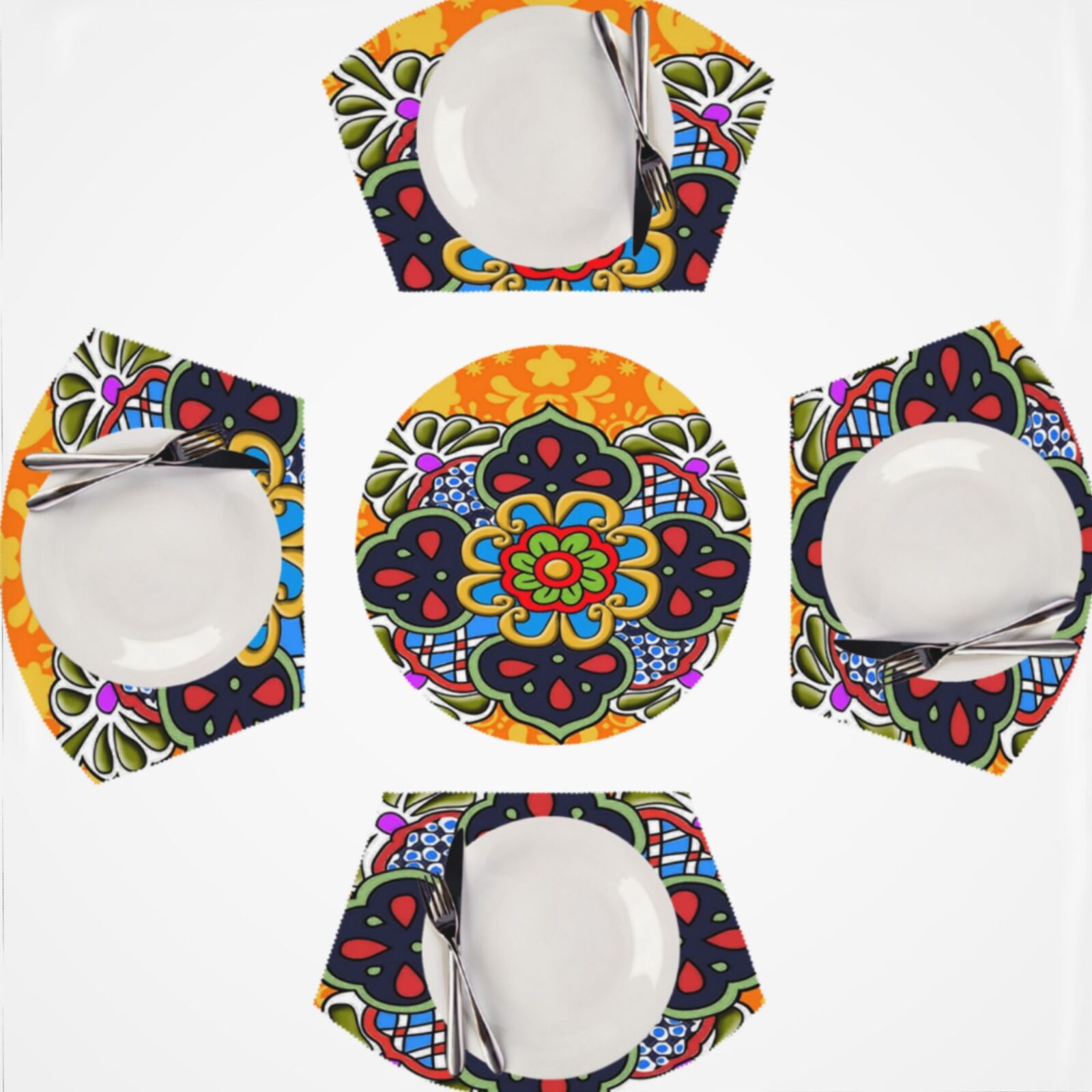 Mexican Talavera Flower Round Table Placemats Set Of 5 Wedge Table Mats ...