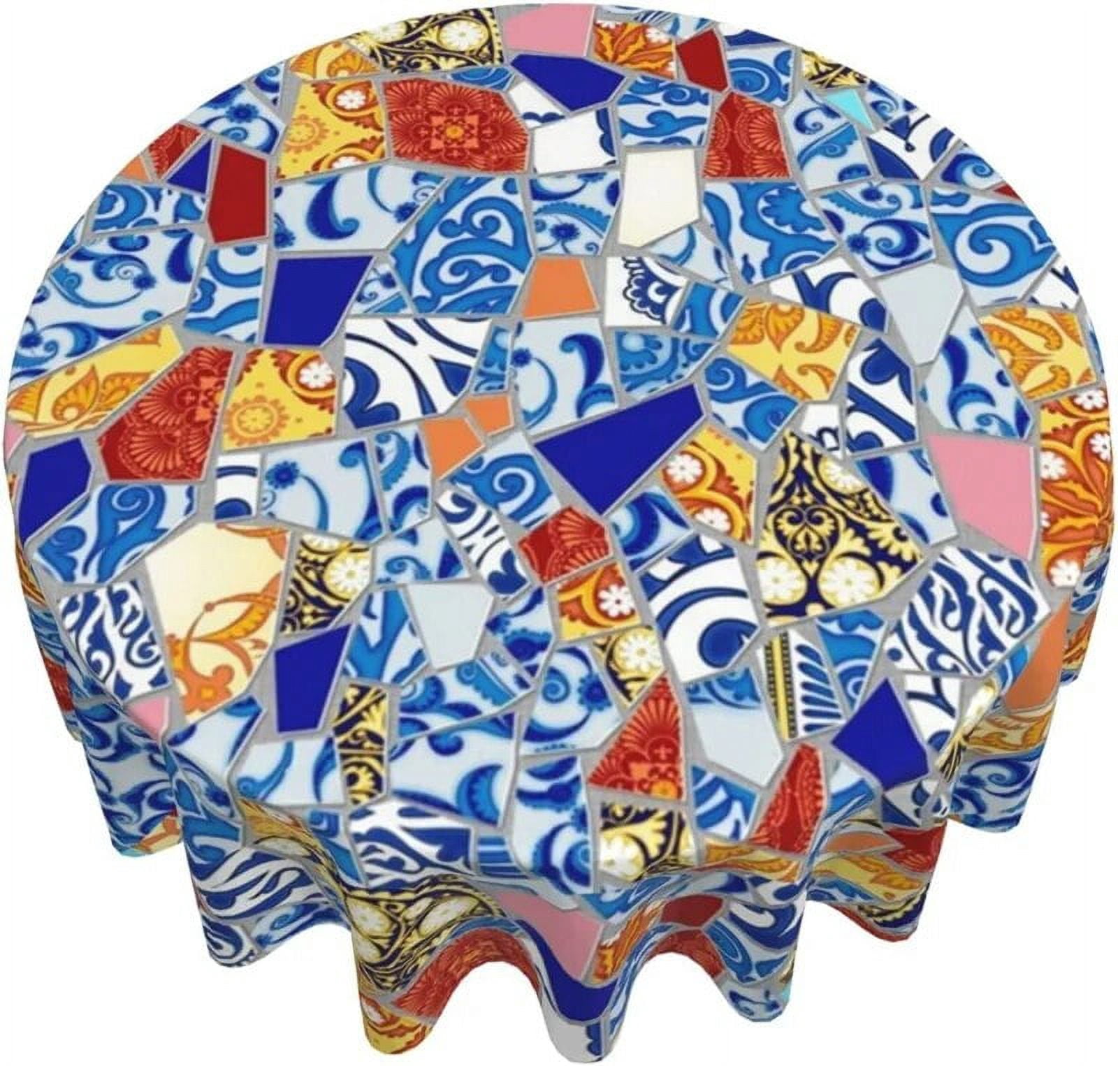 Mexican Talavera Round Tablecloth 60h Geometric Floral Table Clothes ...