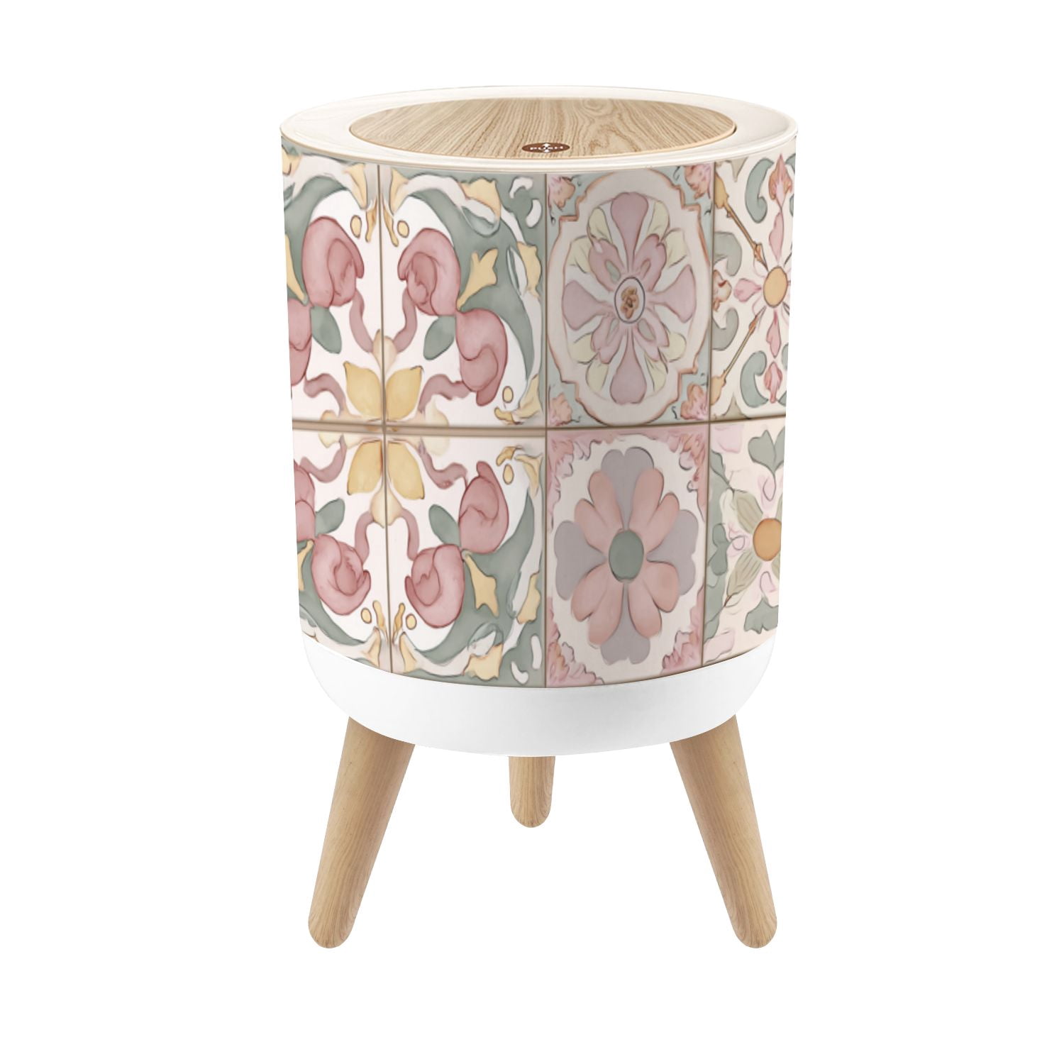 Mexican Talavera Small Trash Can with Lid Floral Patterned Ceramic ...