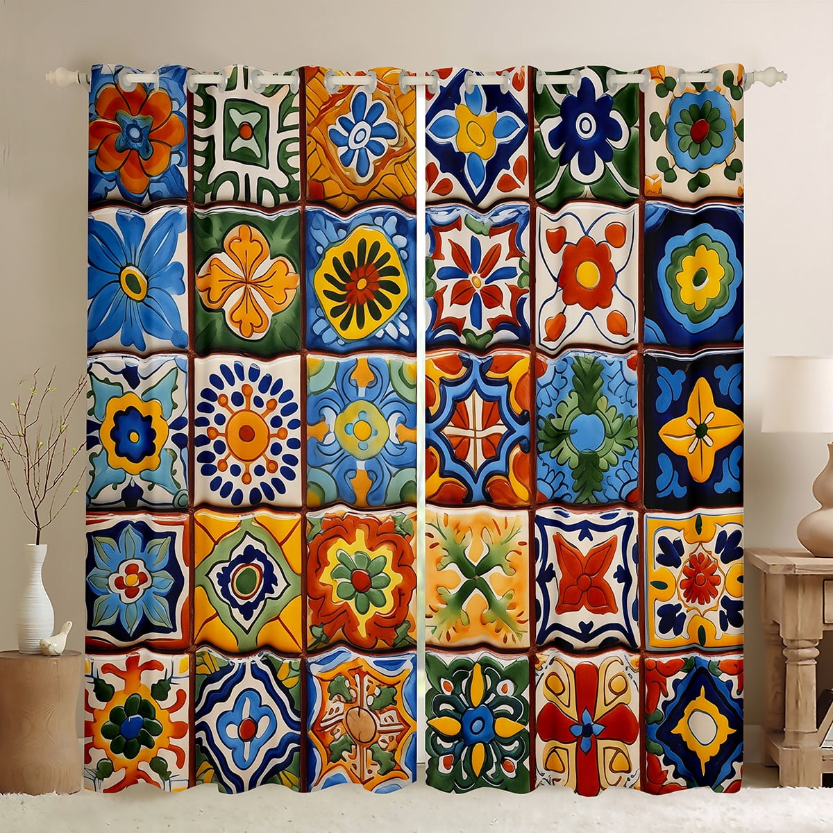 Mexican Talavera Tile Curtains,Exotic Boho Style Curtains for Kids ...