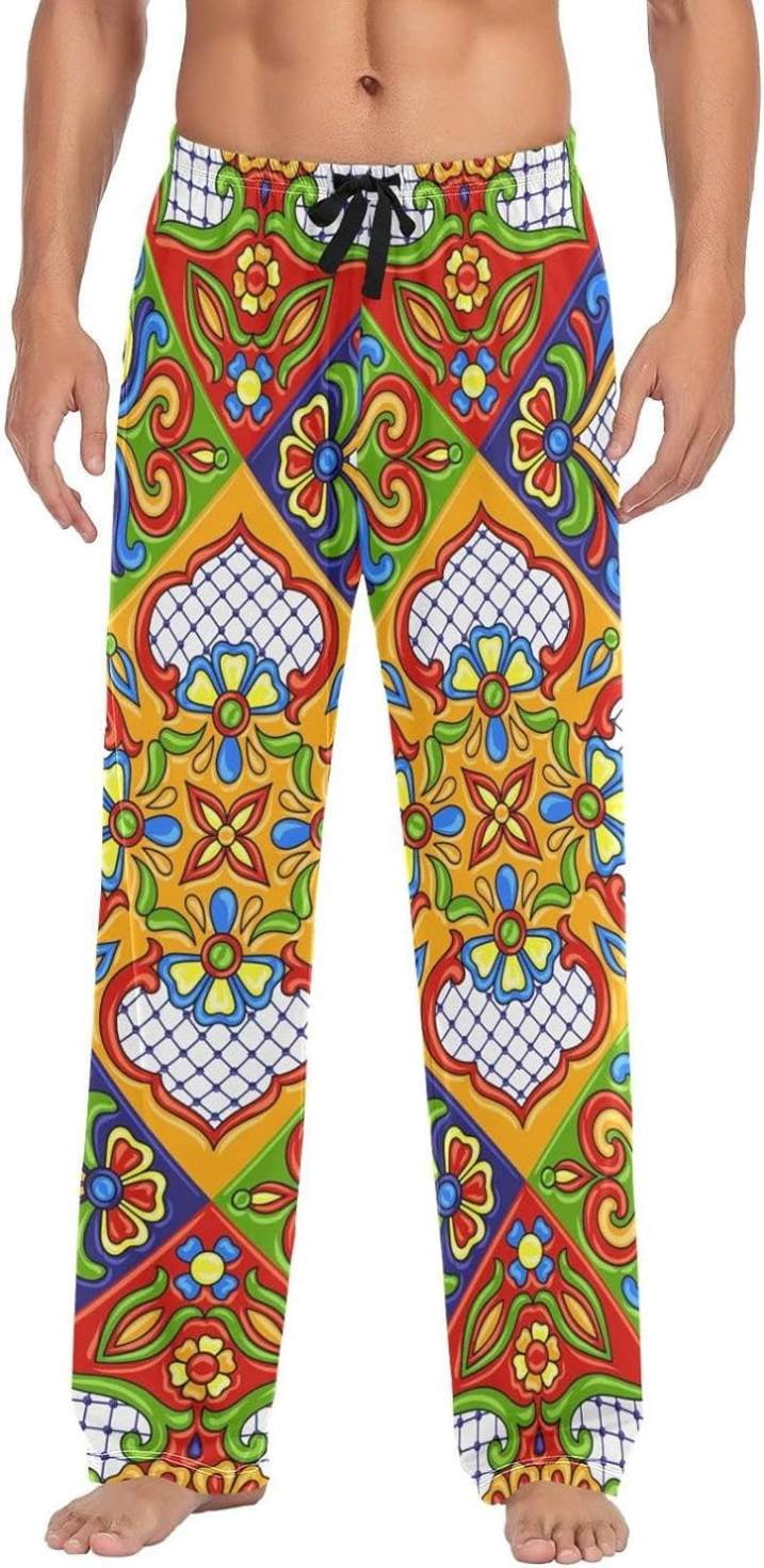 Mexican Talavera Tile Ghost Pajama Pants, Men's Lounge Pants Light with ...