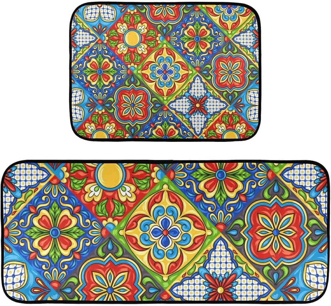 Mexican Talavera Tile Kitchen Rugs and Mats Set 2 Piece Non Slip ...