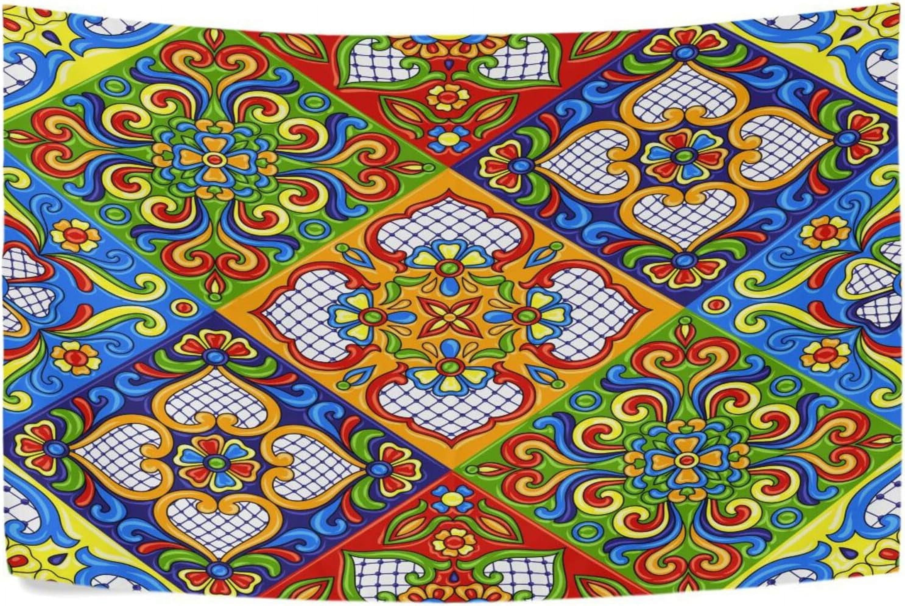 Mexican Talavera Tile Tapestry Wall Hanging Tapestries Happy Colorful ...
